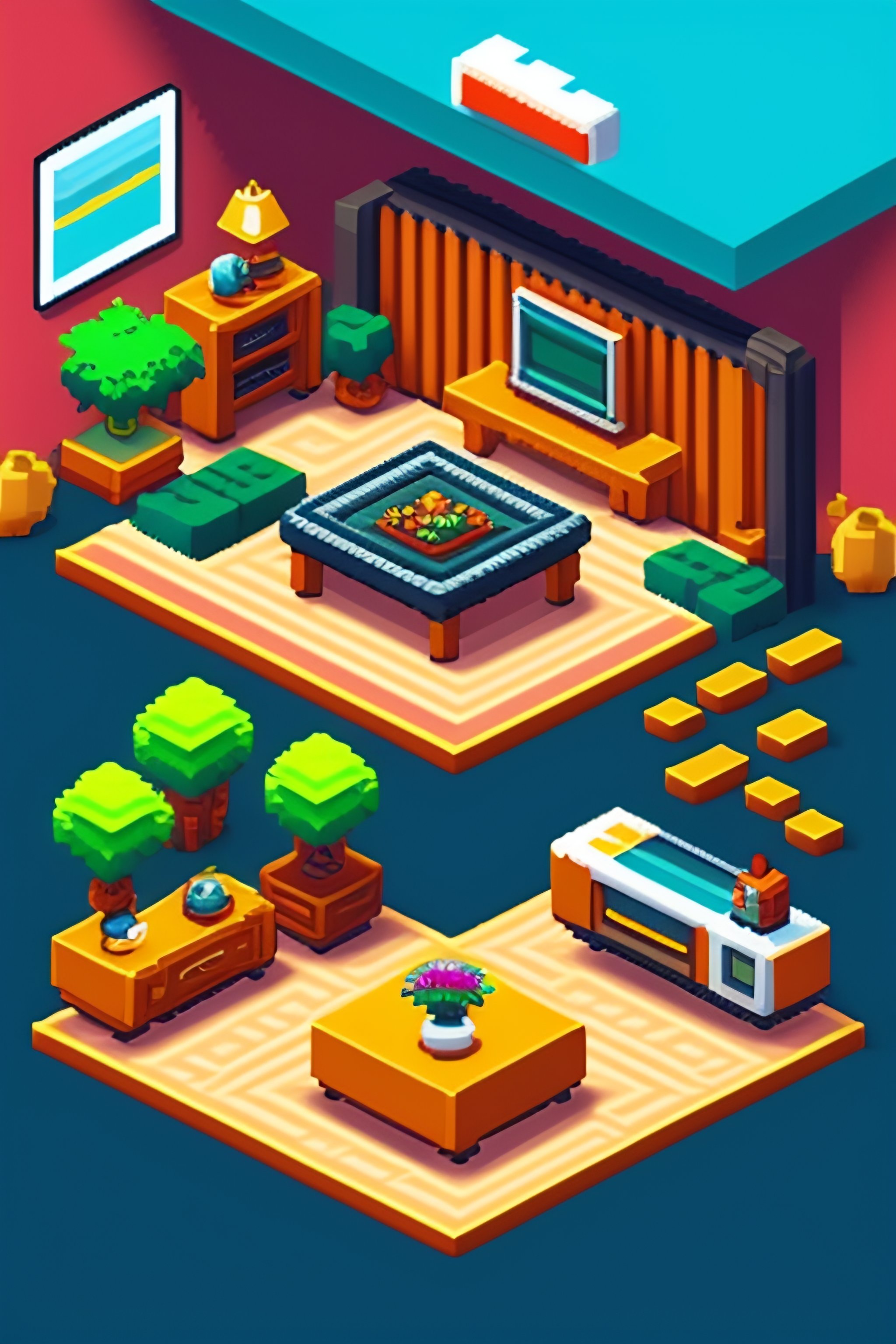 Lexica - Detailed isometric living room, pokémon, 8 bits, pixel art,