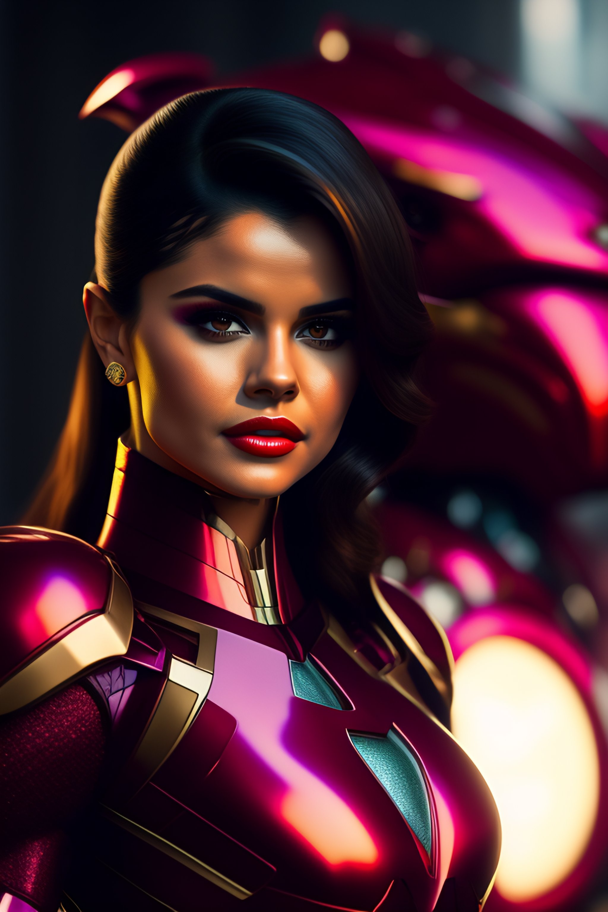 Lexica - Selena gomez as ironman riding a dragon, 8k, futuristic ...