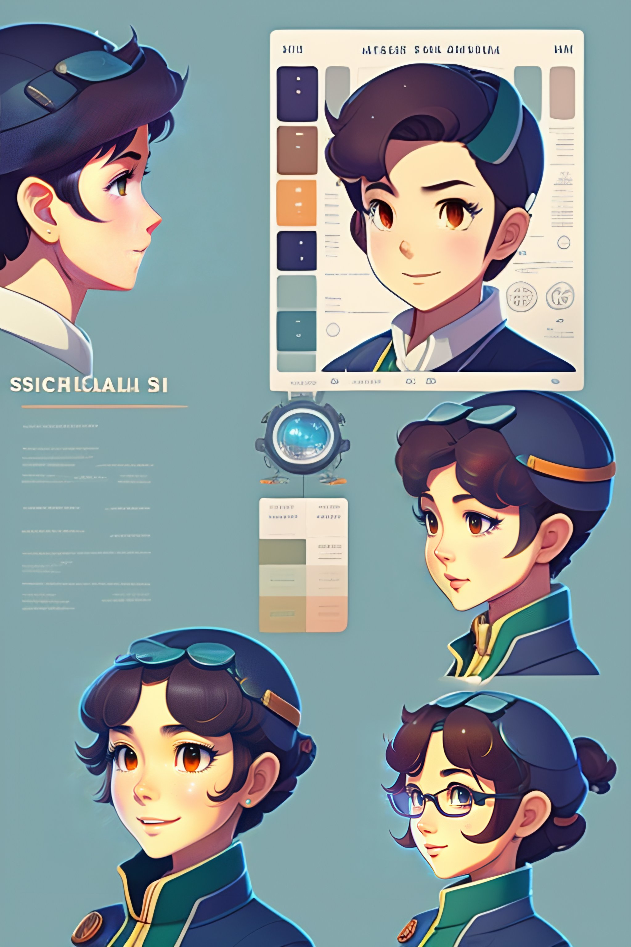 Lexica - Young scifi scientist, character sheet, character design, in ...