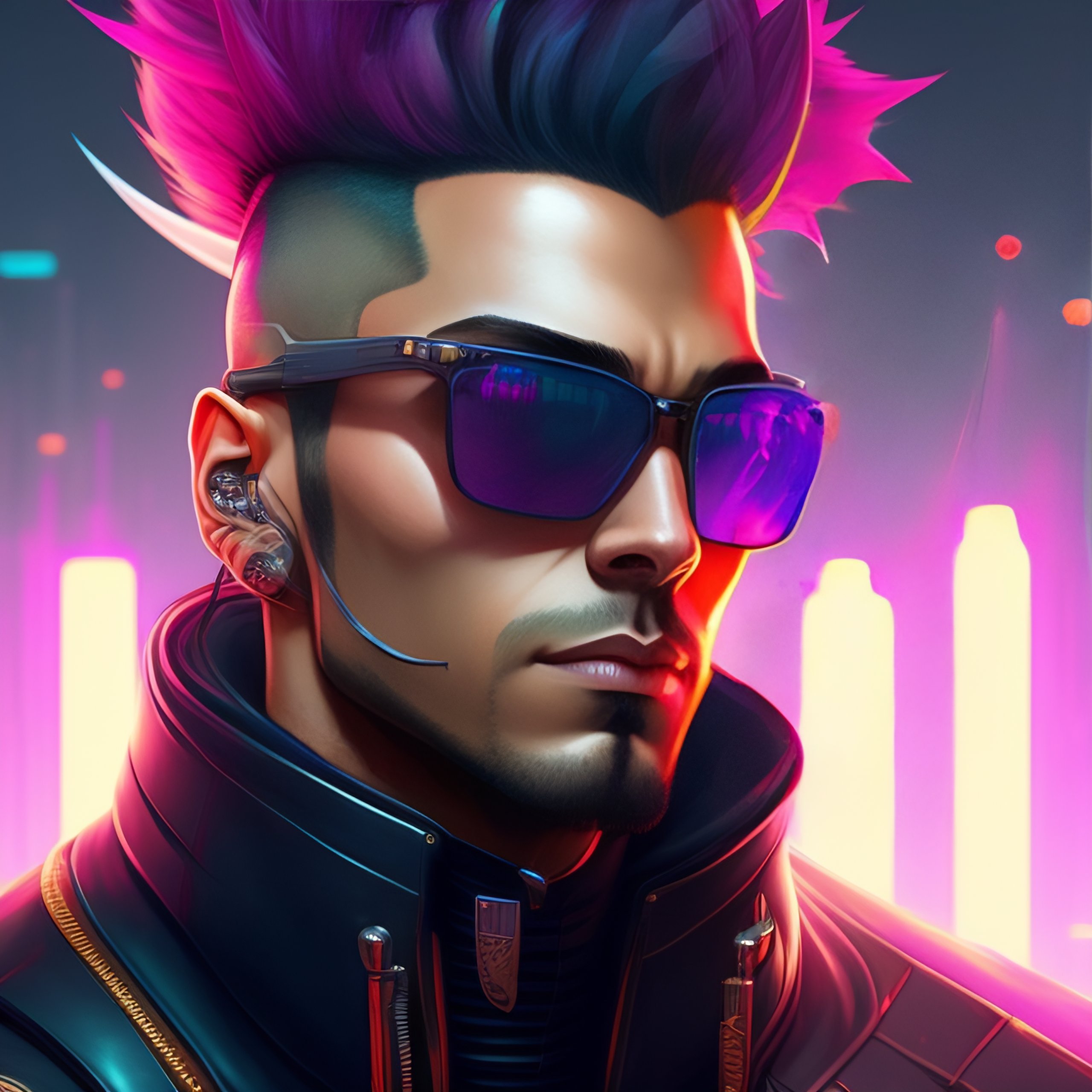 Lexica - The head of a male cyberpunk punker with mawhawk, glasses and ...