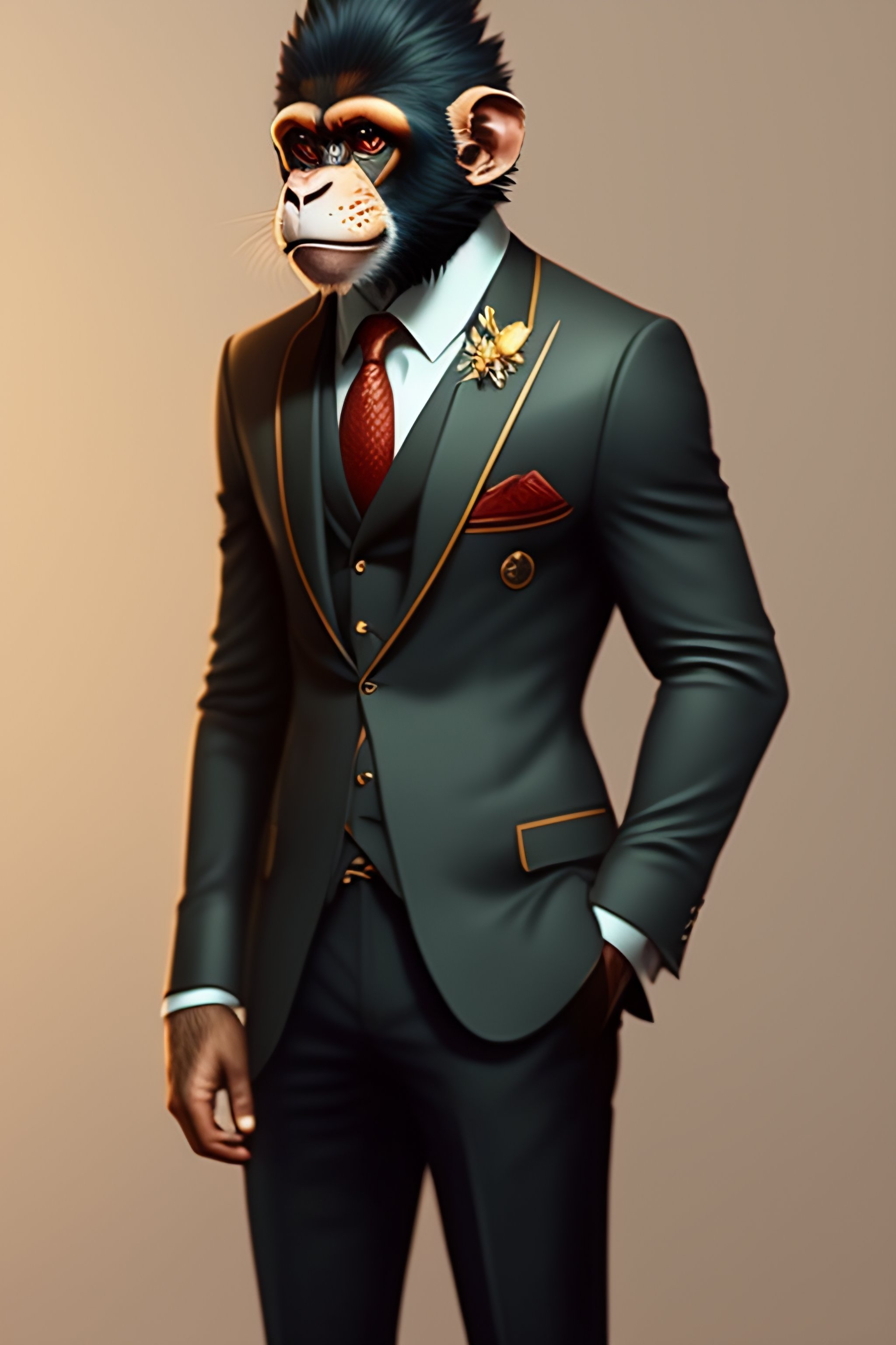 Lexica - Anthro furry humanoid monkey, three piece suit, checking watch ...
