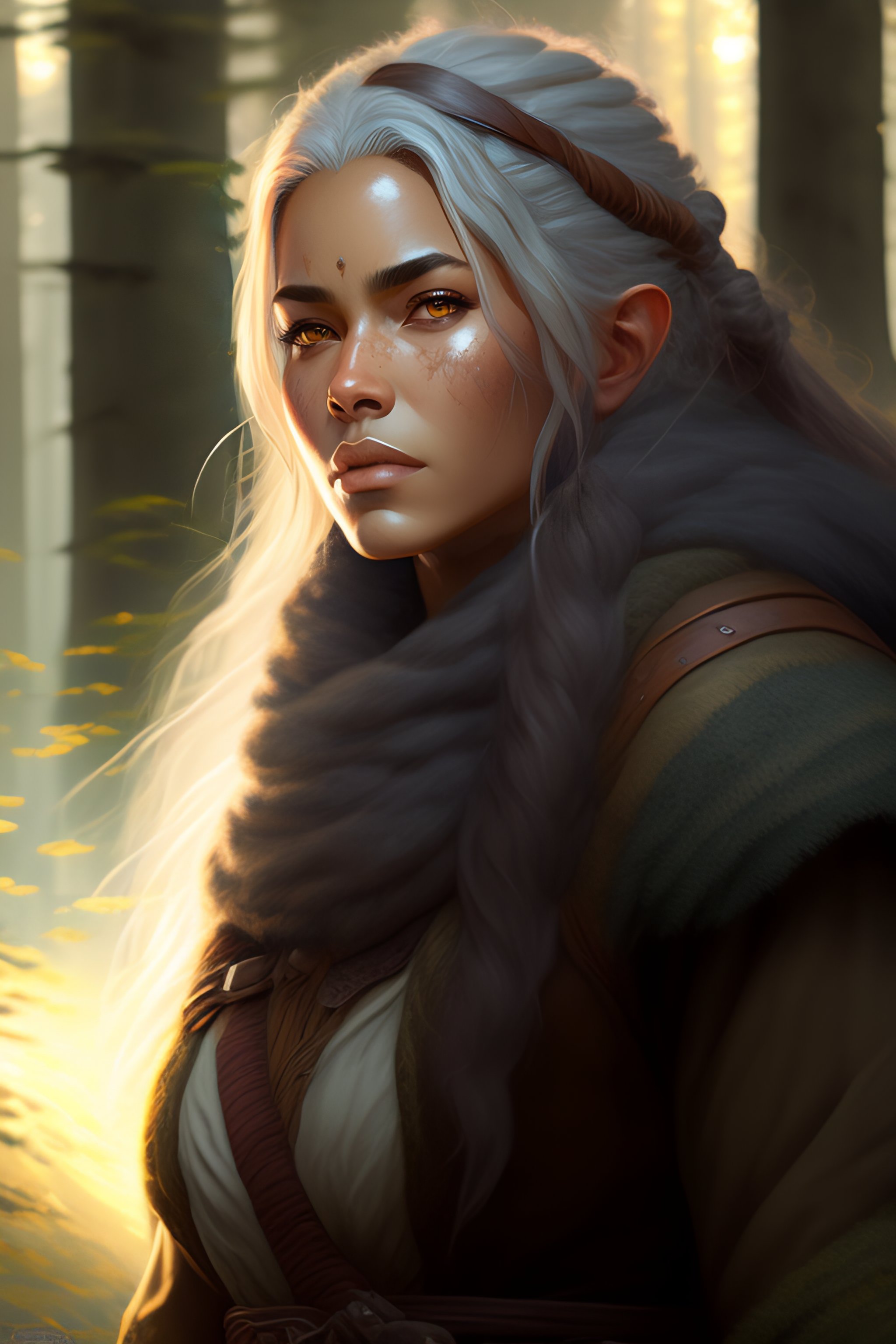 Lexica - A short female, dwarf, druid, gray hair, battle face scars ...