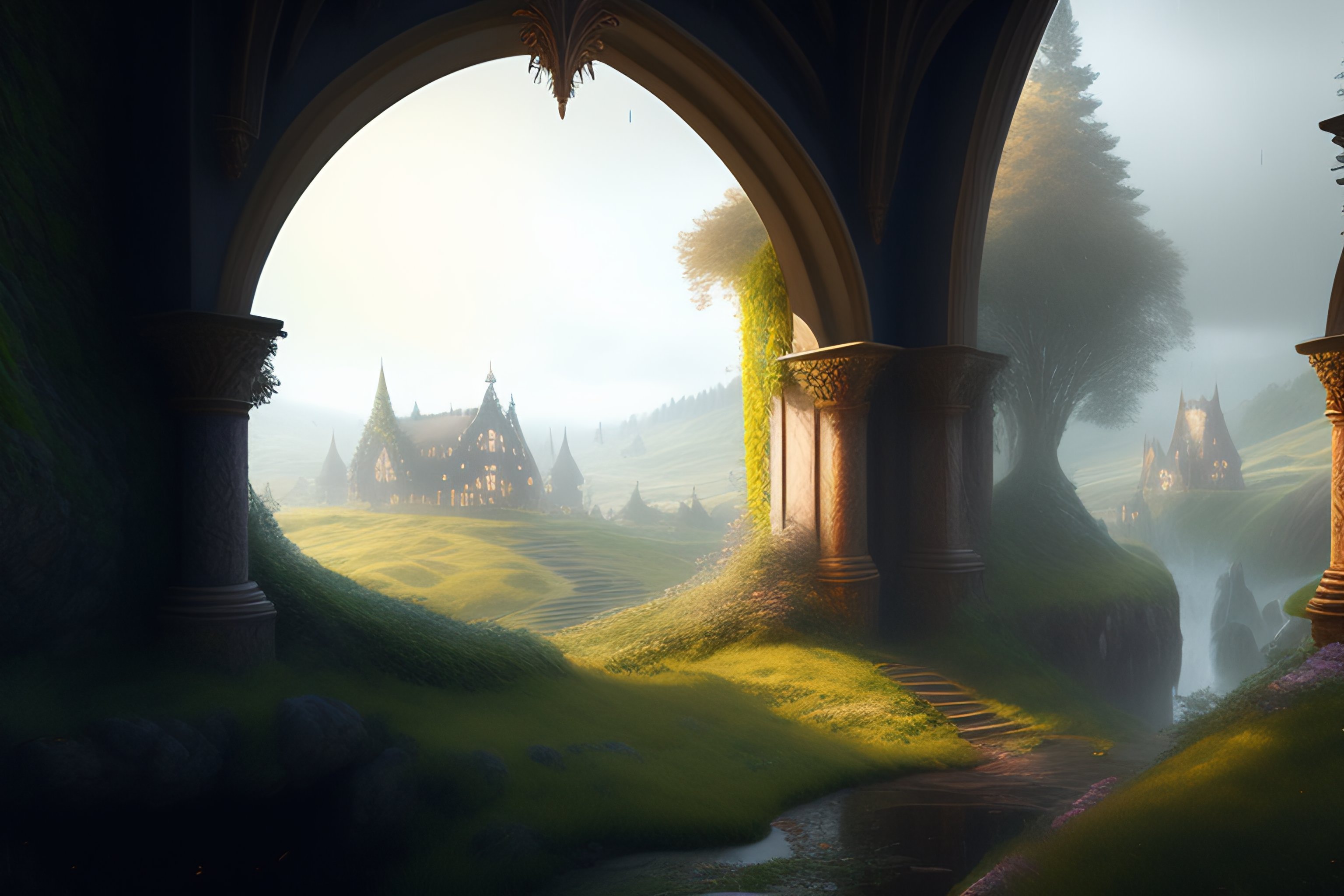 Lexica - Interior fantasy elven castle looking out window, hyper ...