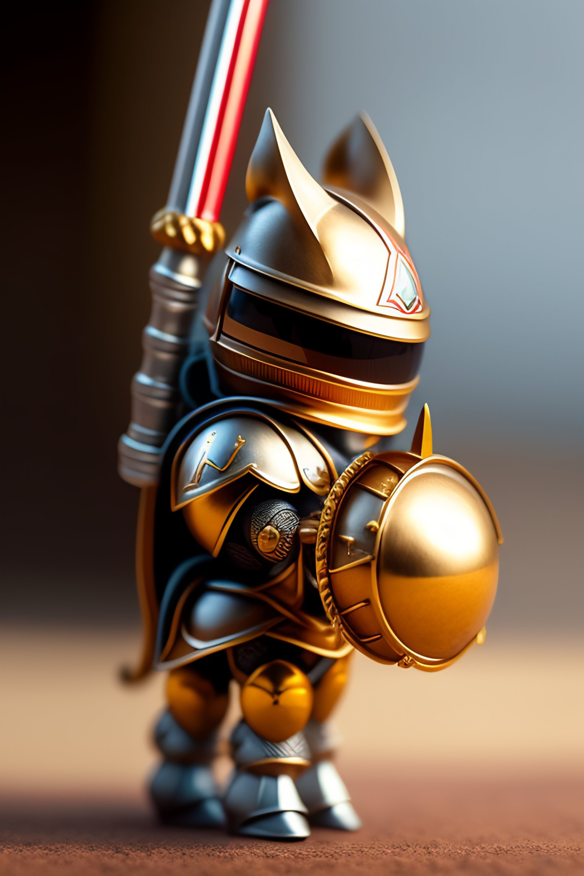 Lexica - Tiny robotic knight holding a lance on a tiny robotic horse