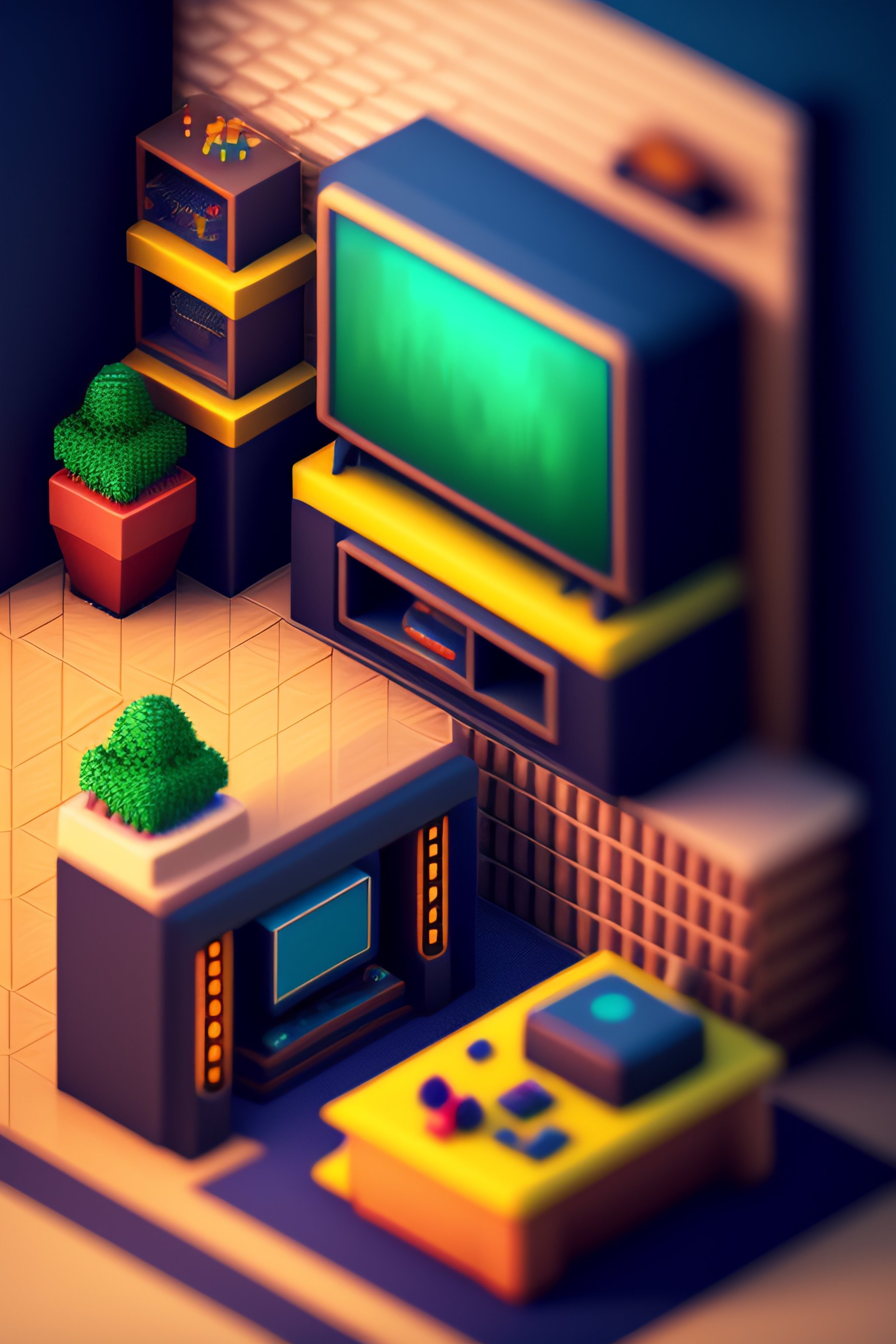 Lexica - Detailed isometric gaming room, pixel art, unreal engine voxel ...