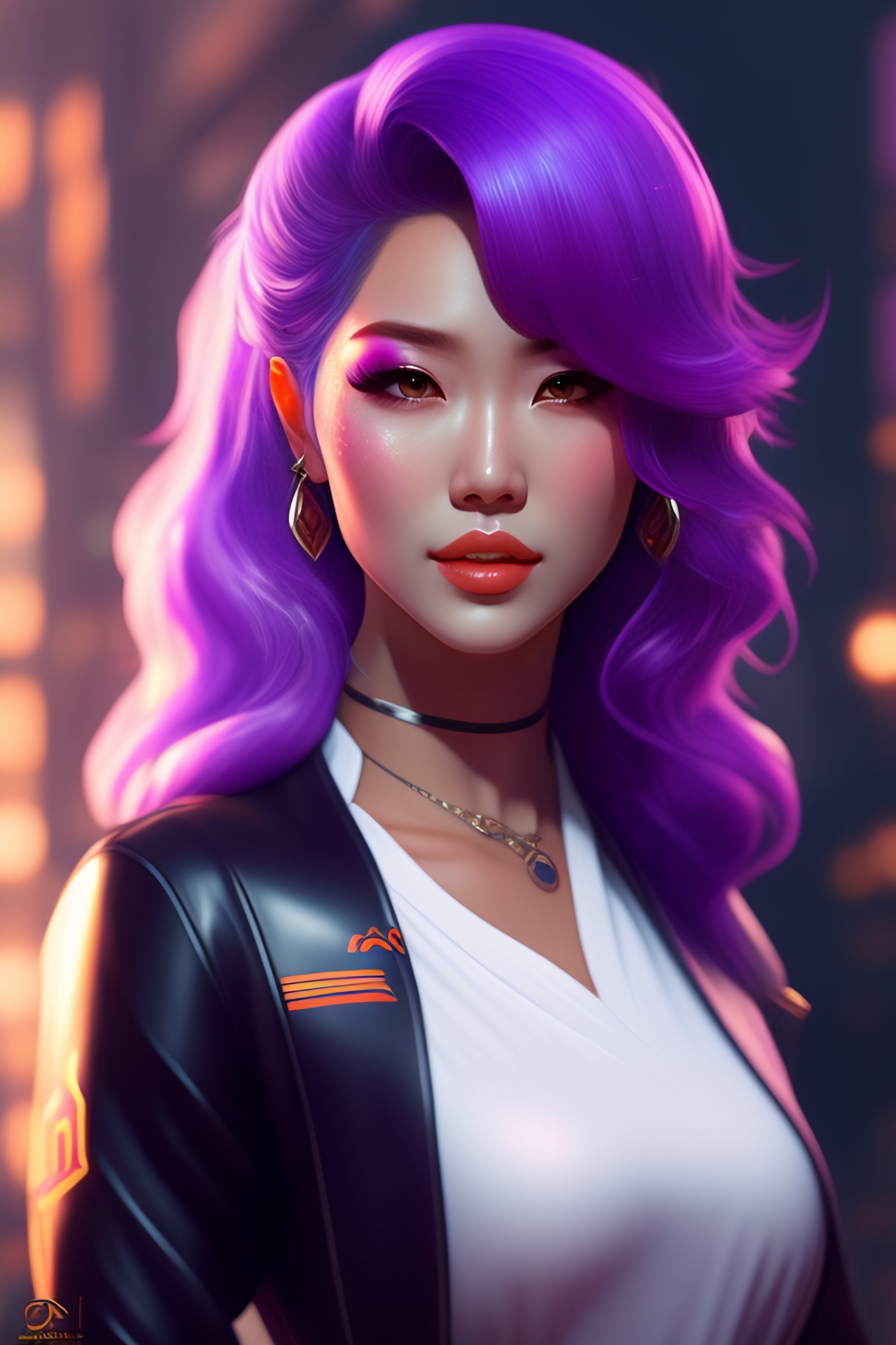 Lexica - A girl with purple hair and a white top, concept art by Pu Hua ...