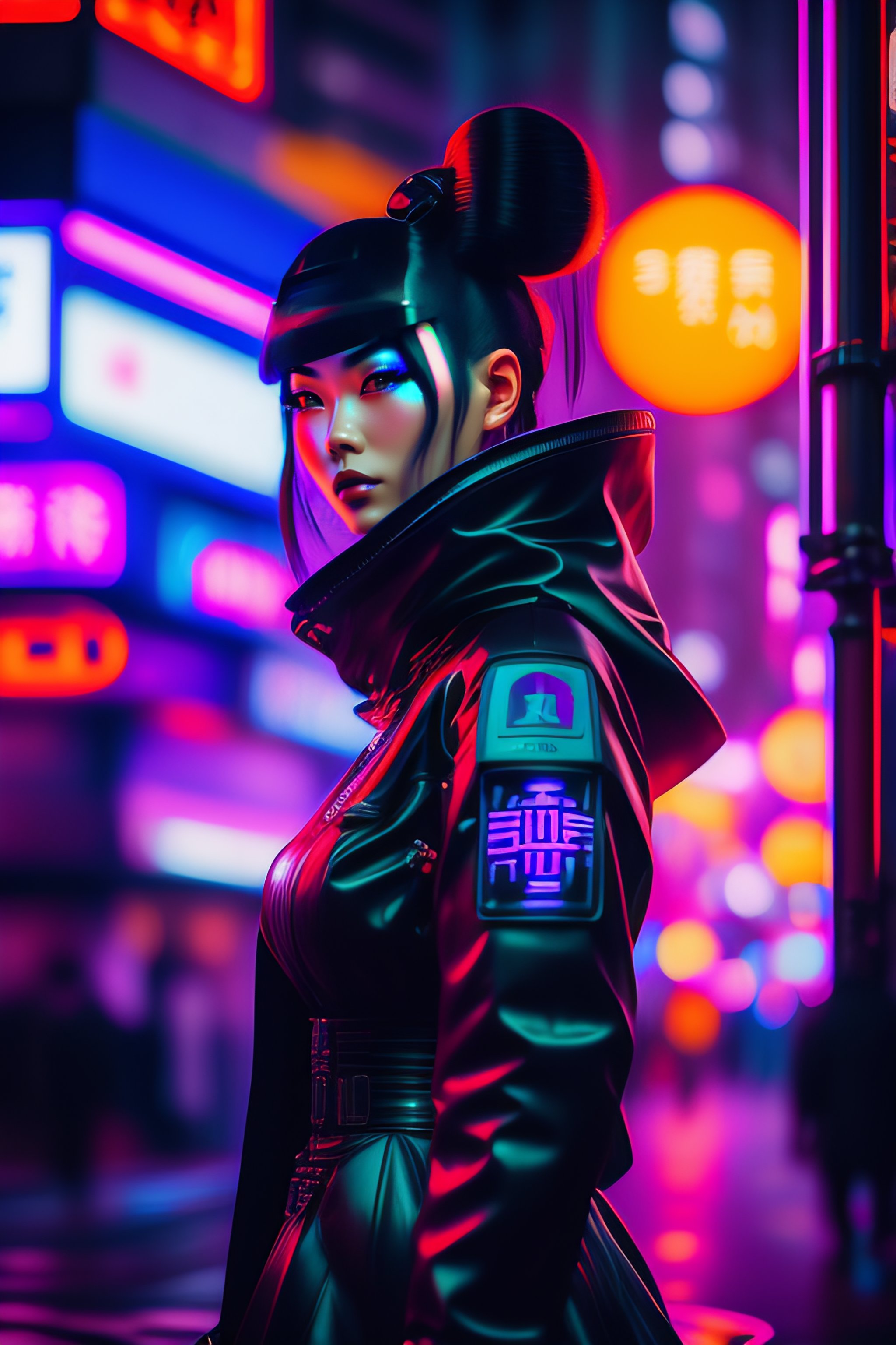 Lexica - Cyber goth Geisha in a tokyo street, Pretty Face, Beautiful ...