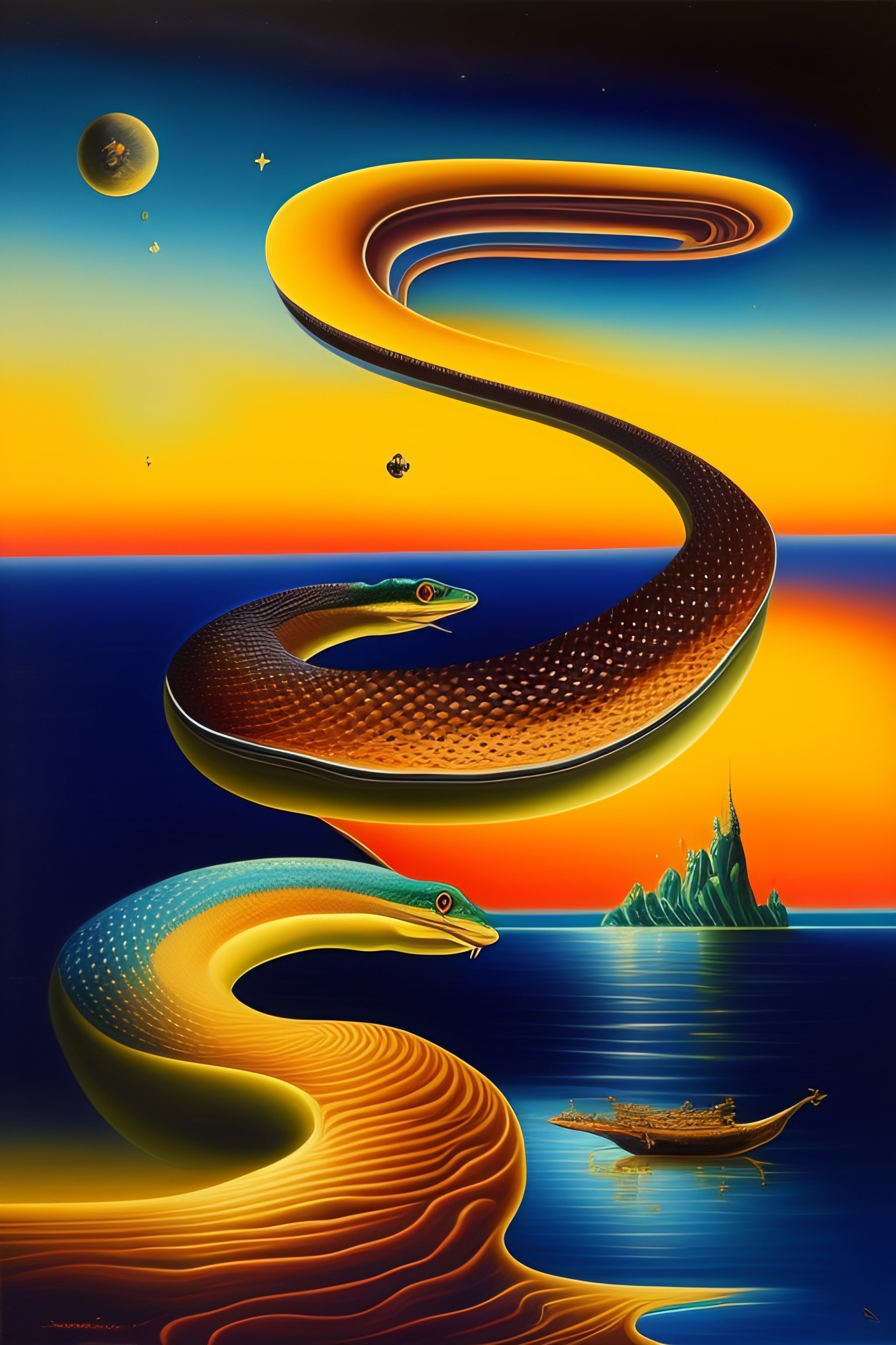 Lexica - A super detailed oil painting by salvador dali of a snake like ...
