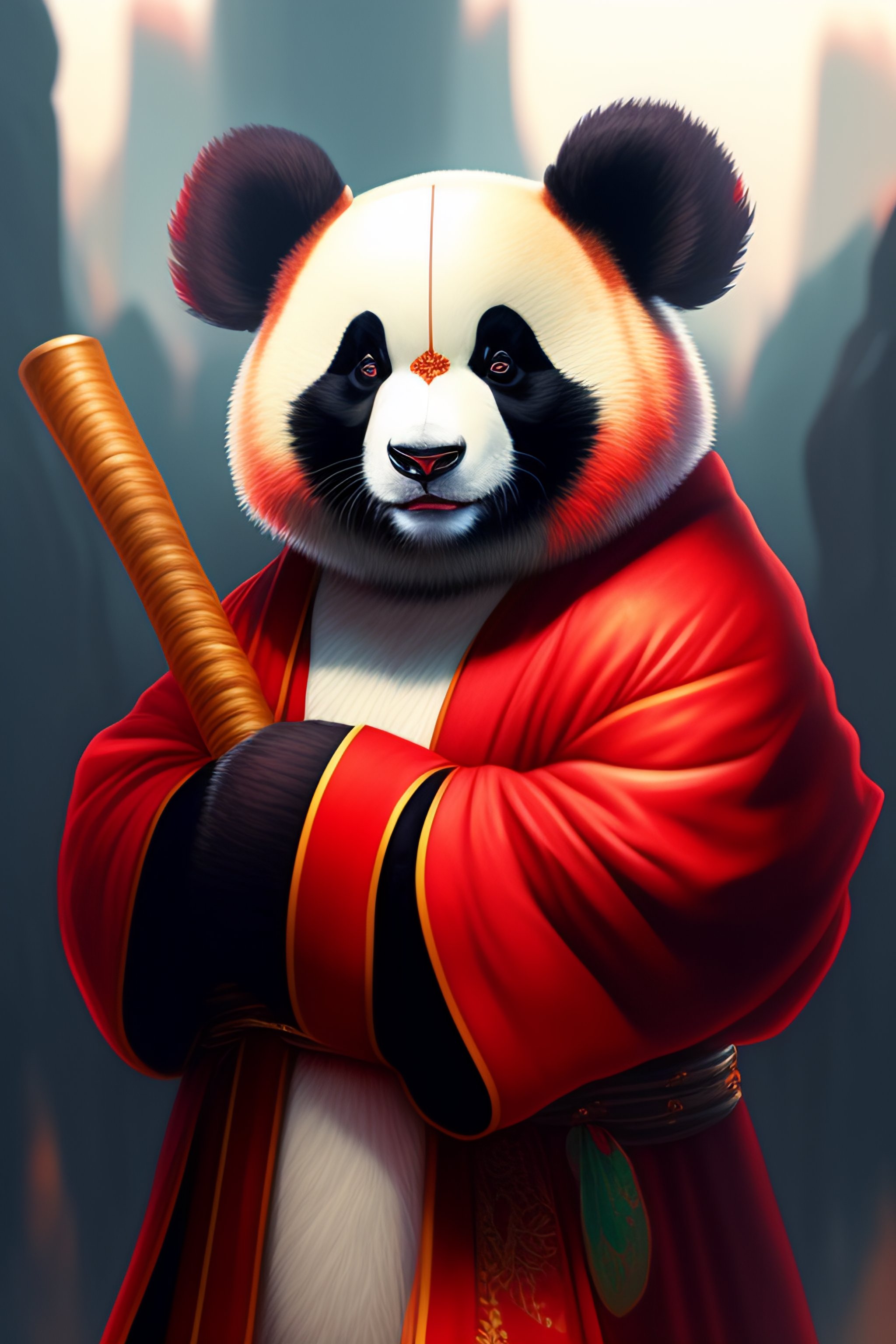 Lexica - Anthro furry humanoid panda, wearing a red Chinese robe ...