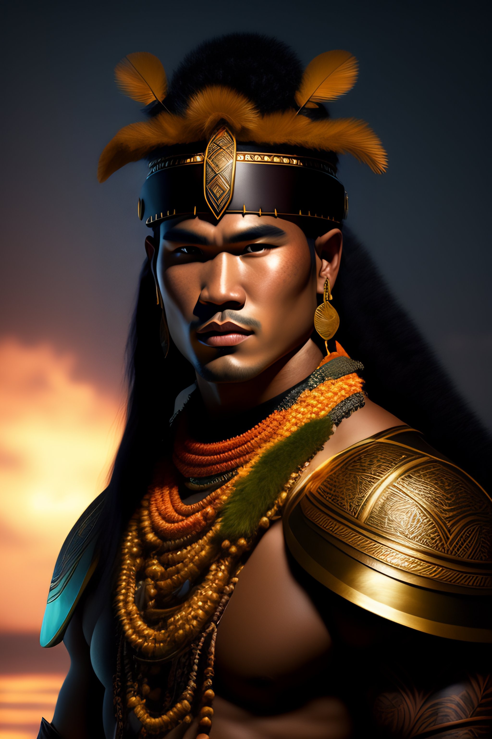 Lexica - Beautiful portrait depicted a polynesian ethnic group warlord ...