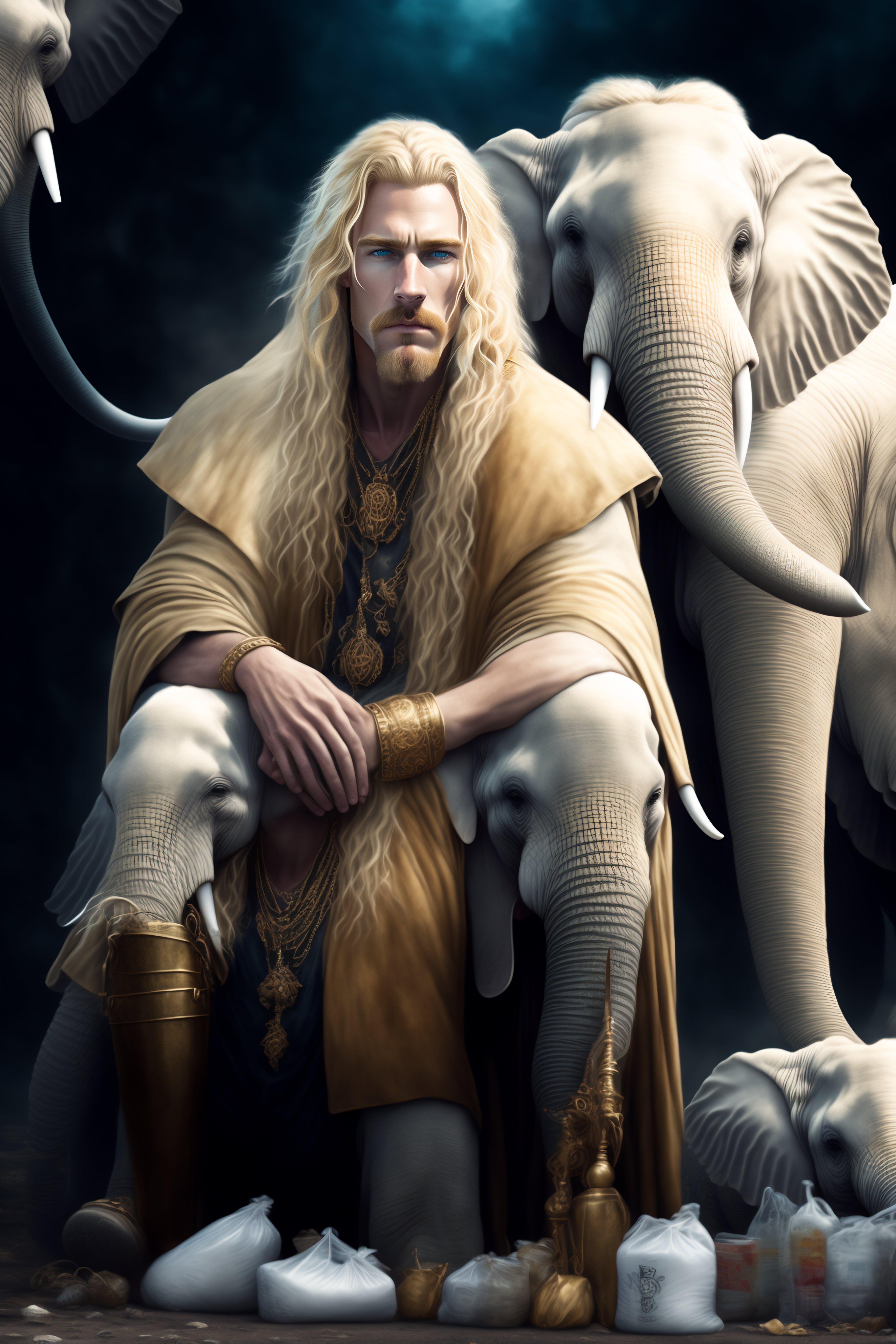 Lexica - A portrait of a blond hobo, as a king, dressed all white ...