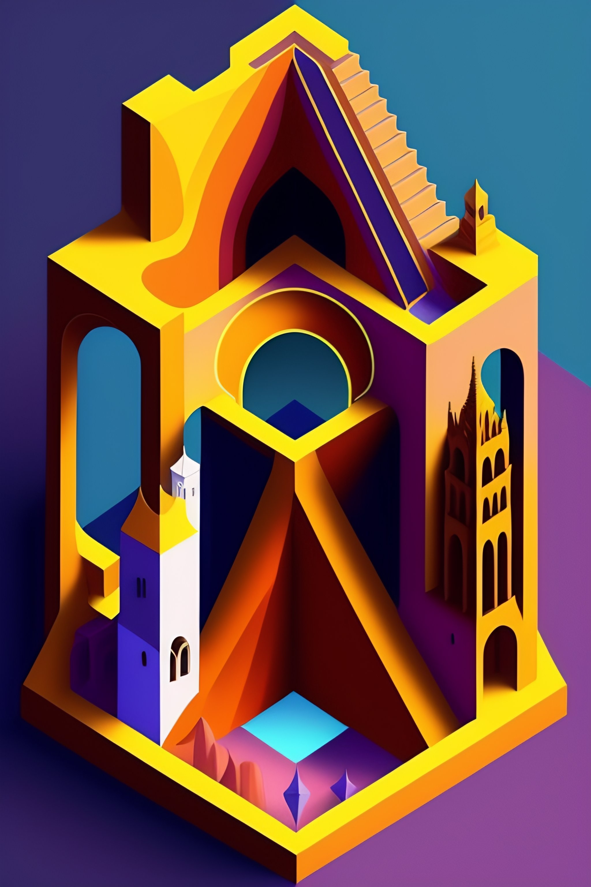 Lexica - Isometric monument valley painting by mc escher