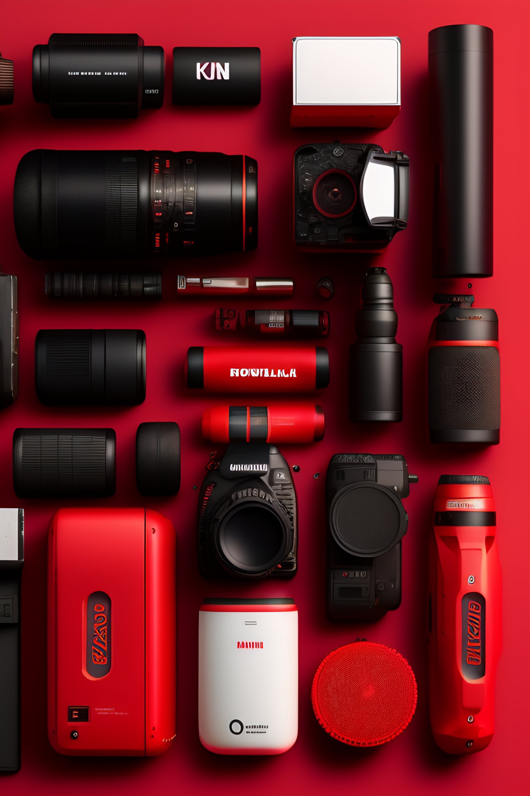 Lexica - RED digital cinema camera, knolling, flat lay, natural ...