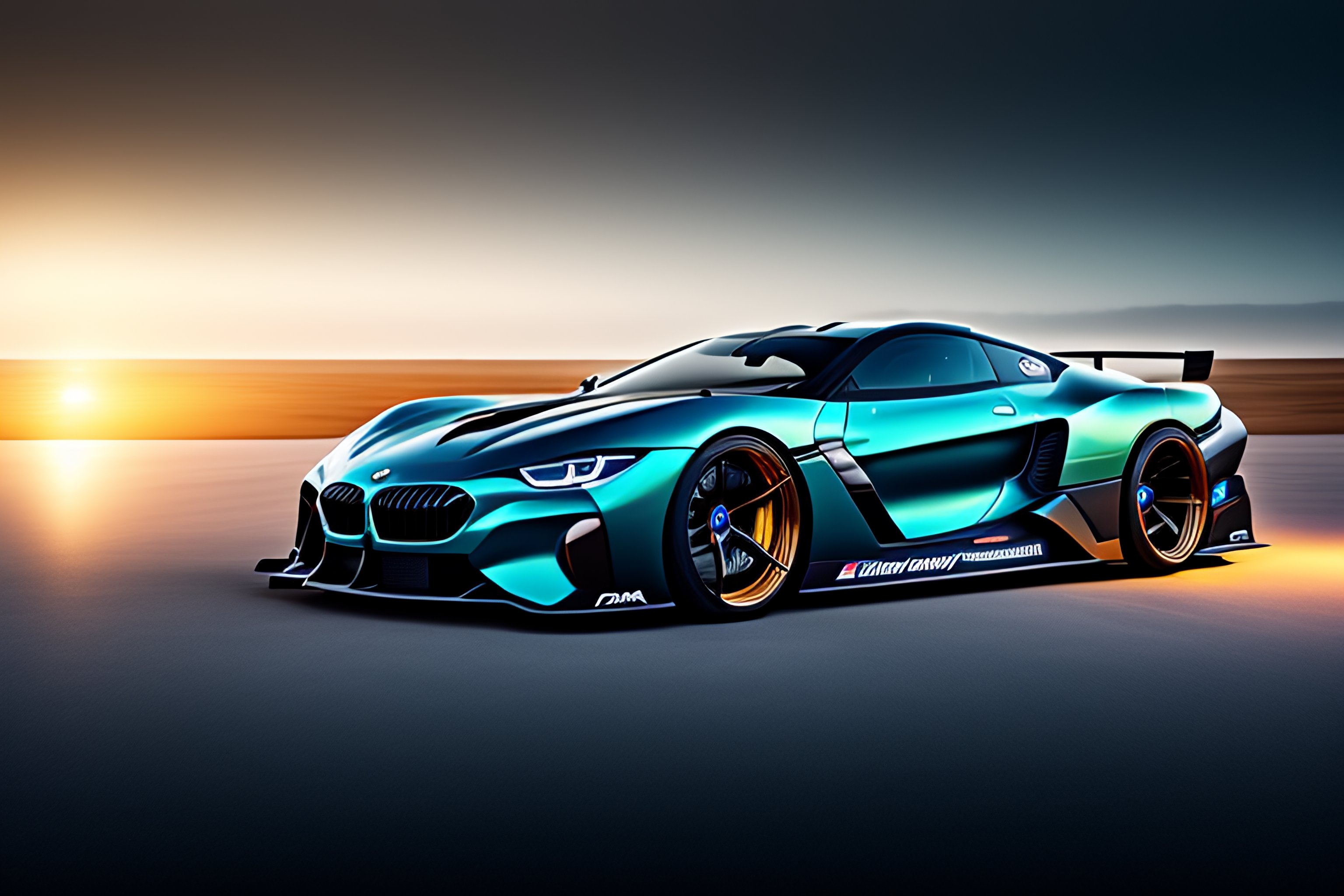 Lexica - BMW dealership with BMW supercar with glowing graphics