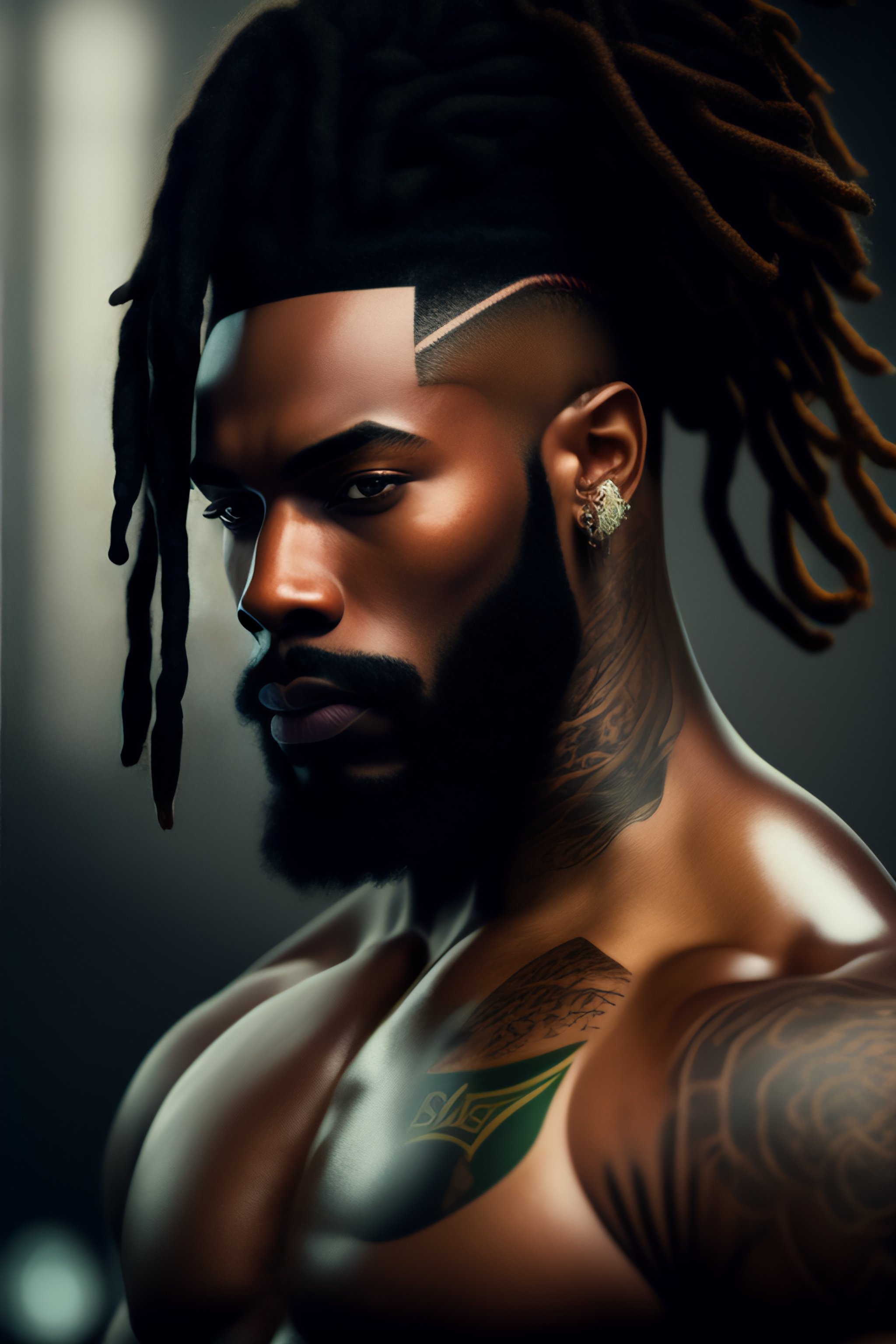 Lexica - Rasta, boxer-brief model, dreads, tattoos, 8k portrait, highly ...