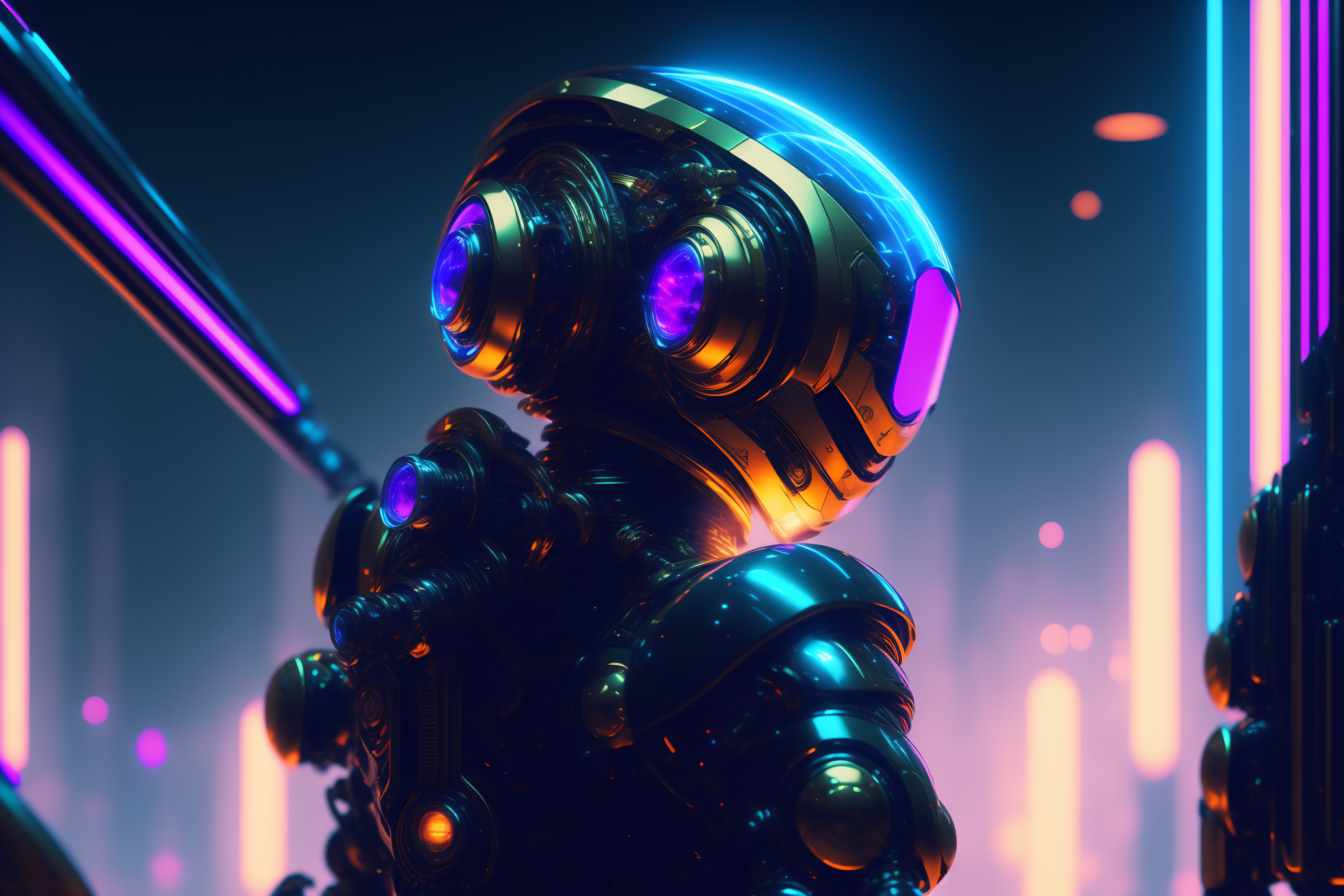 Lexica - Techno magic robot surrounded by techy glowing glitch magic ...