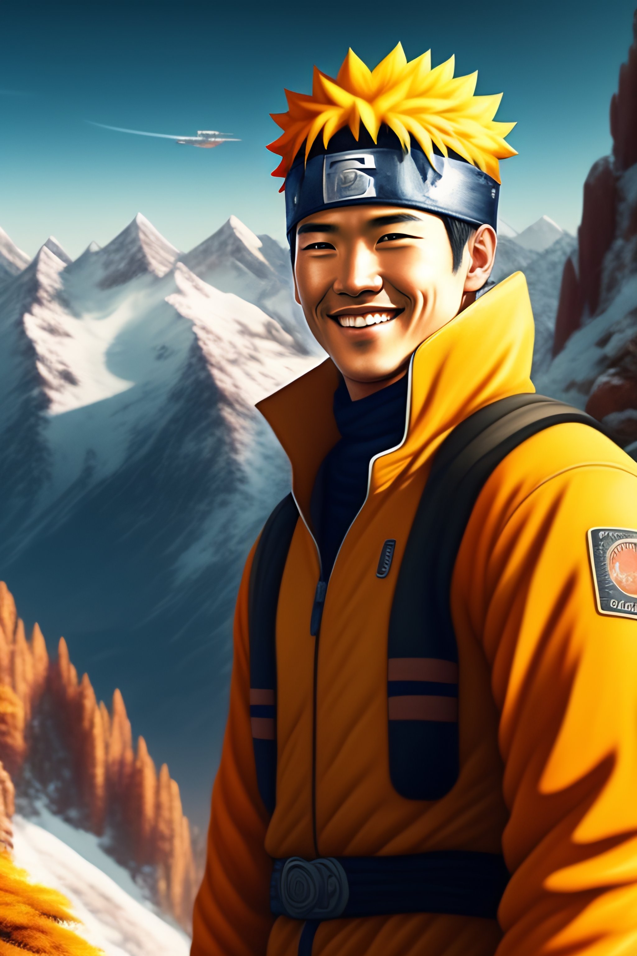 Lexica - Portrait of Naruto smiling on a mountain