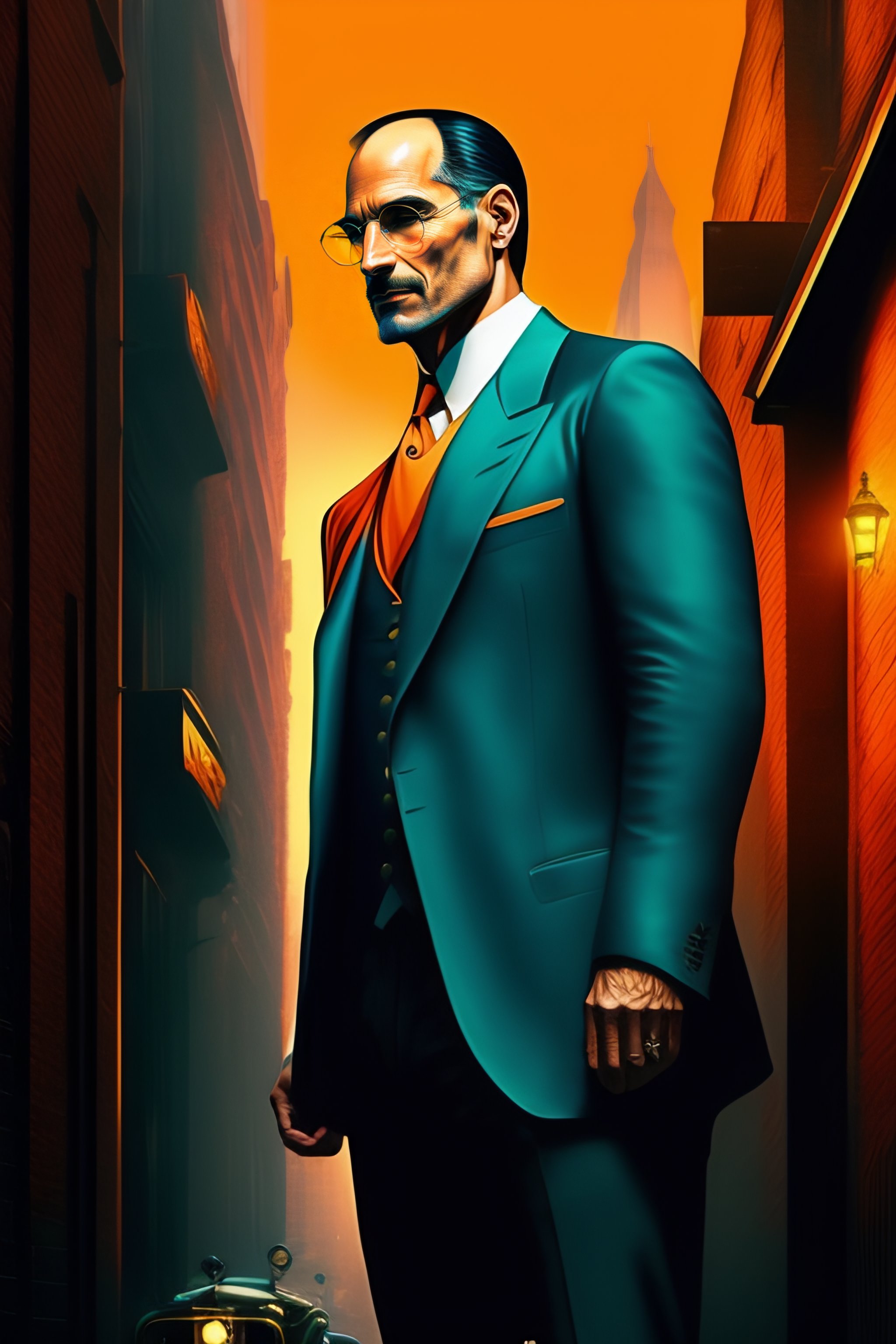 Lexica - Steve jobs inside a vintage alley in 1920s london,black batman ...