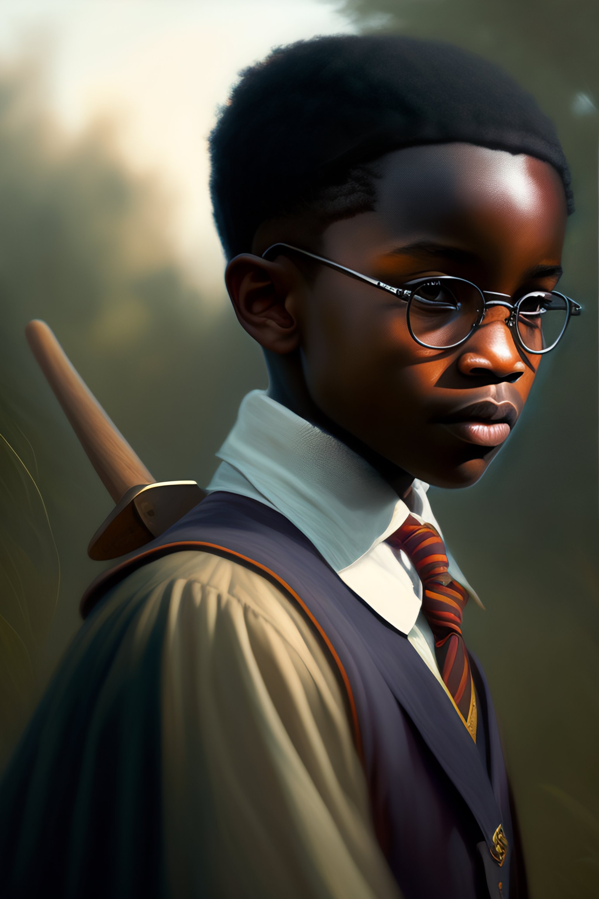 Lexica - Full shot young african harry potter, creepy, unsettling ...