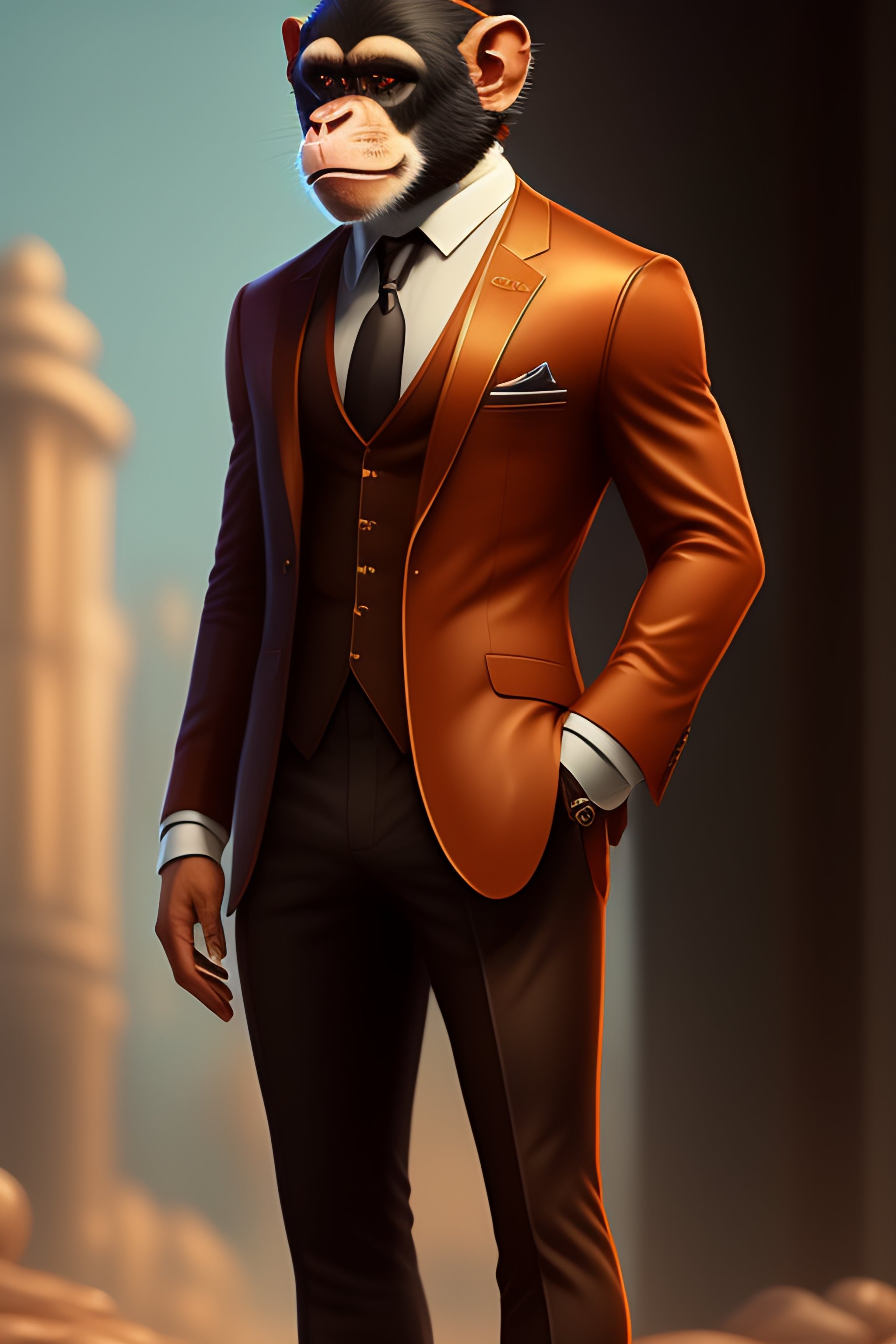 Lexica - Anthro furry humanoid monkey, three piece suit, checking watch ...