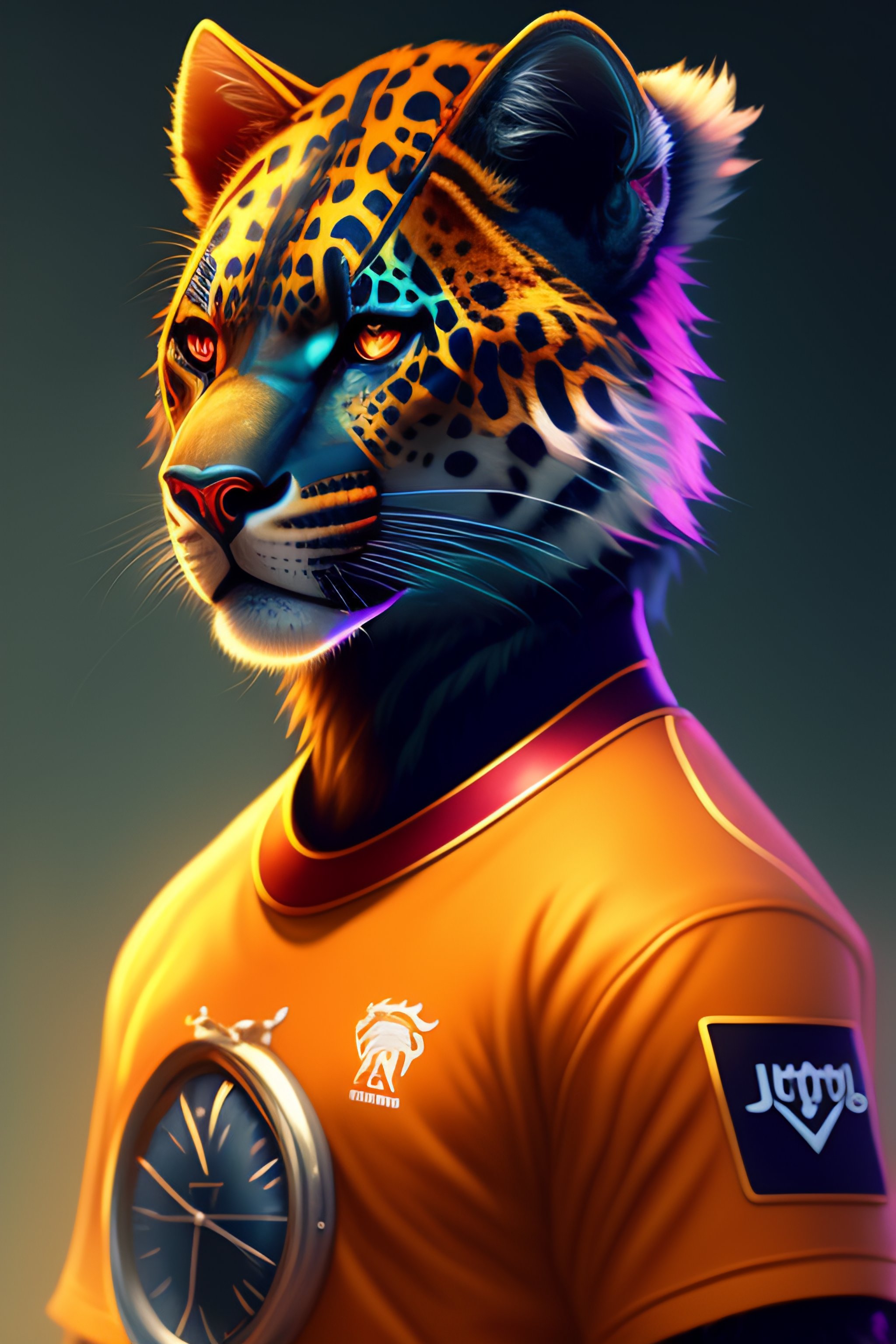 Lexica - Anthro furry humanoid jaguar, baggy t-shirt, checking watch ...