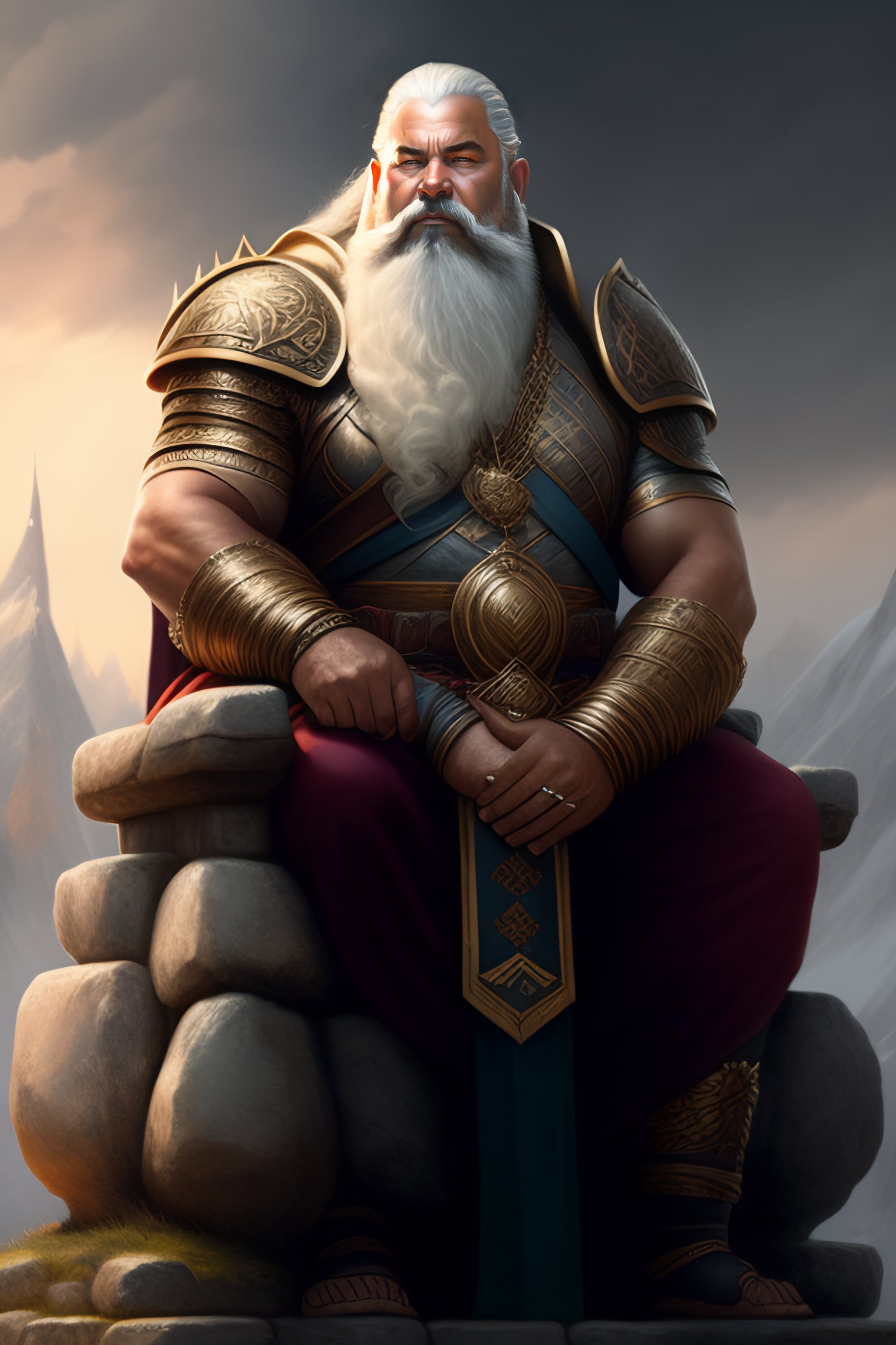Lexica - Portrait of an ancient dwarven king sitting on a carved stone ...