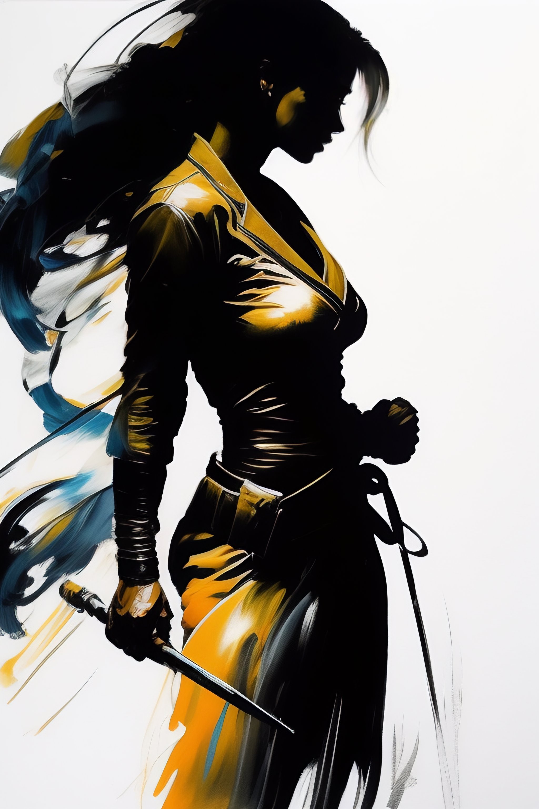 Lexica - Gesture painting, guache on paper, female martial artist with ...