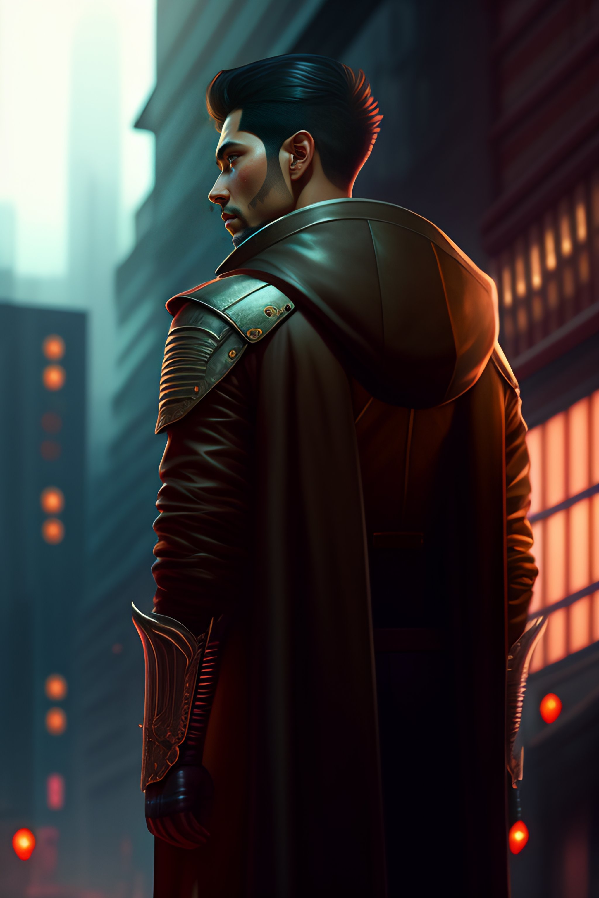 Lexica - Male Cyborg, Horror, One human eye, Claw Hands, Fantasy city ...