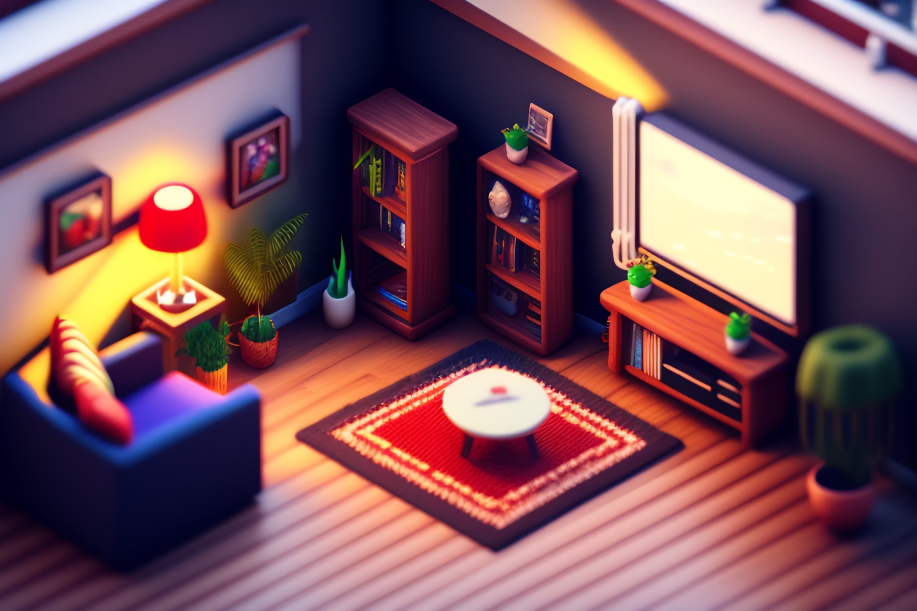 Lexica - Detailed isometric living room, pixel art, unreal engine voxel ...
