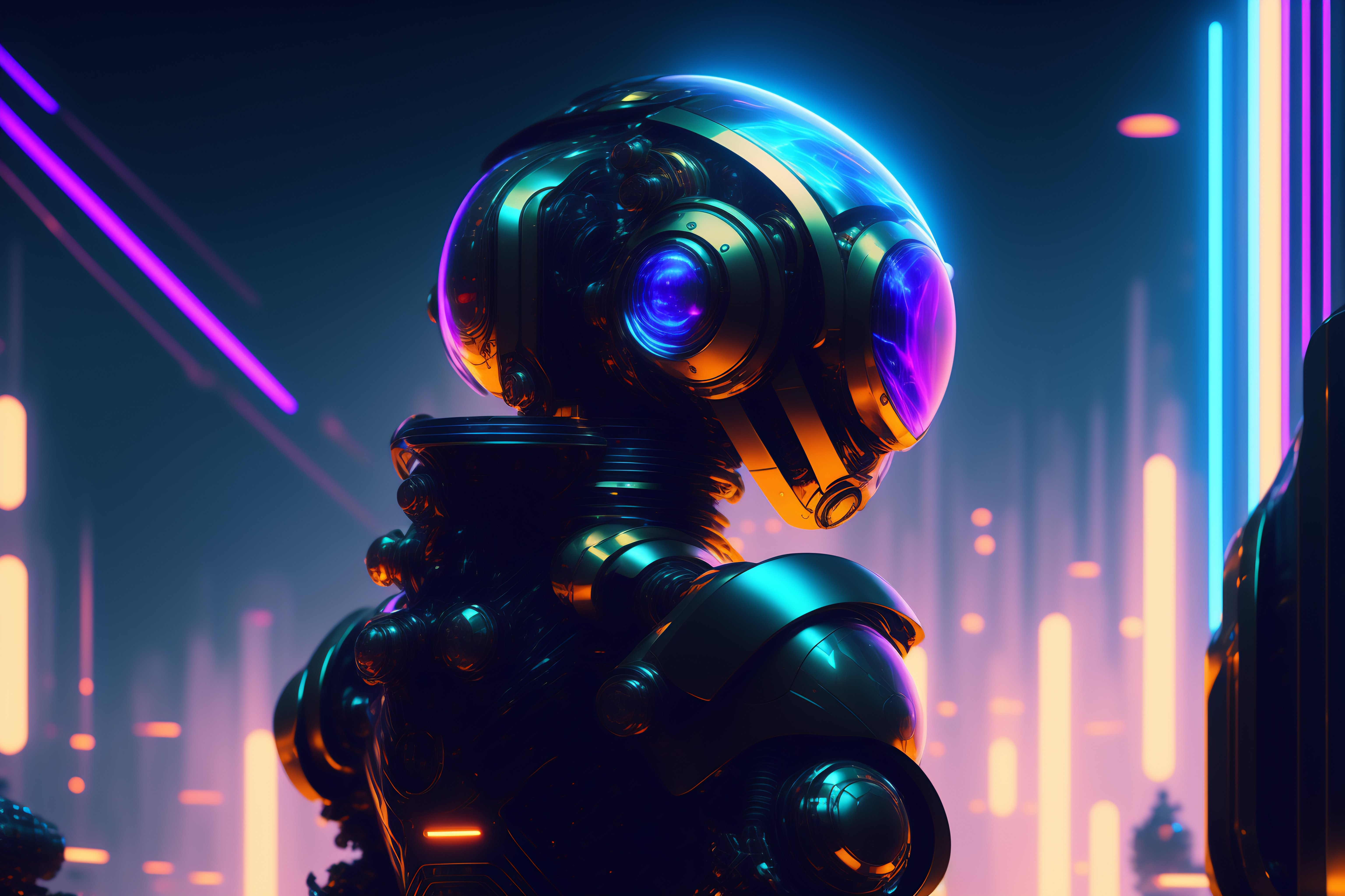 Lexica - Techno magic robot surrounded by techy glowing glitch magic ...