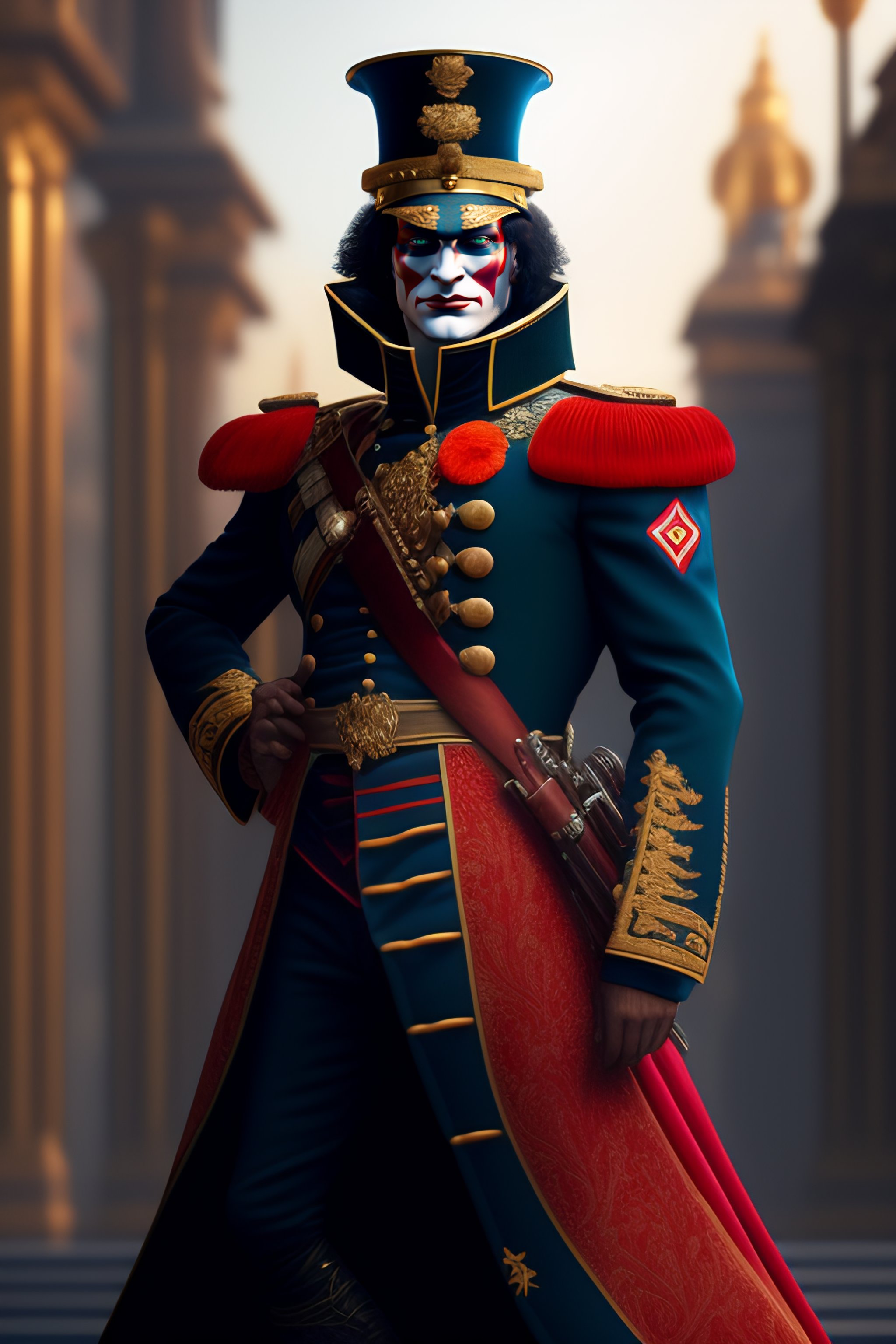 Lexica - Full view Napoleon soldier with joker face saluting with his ...