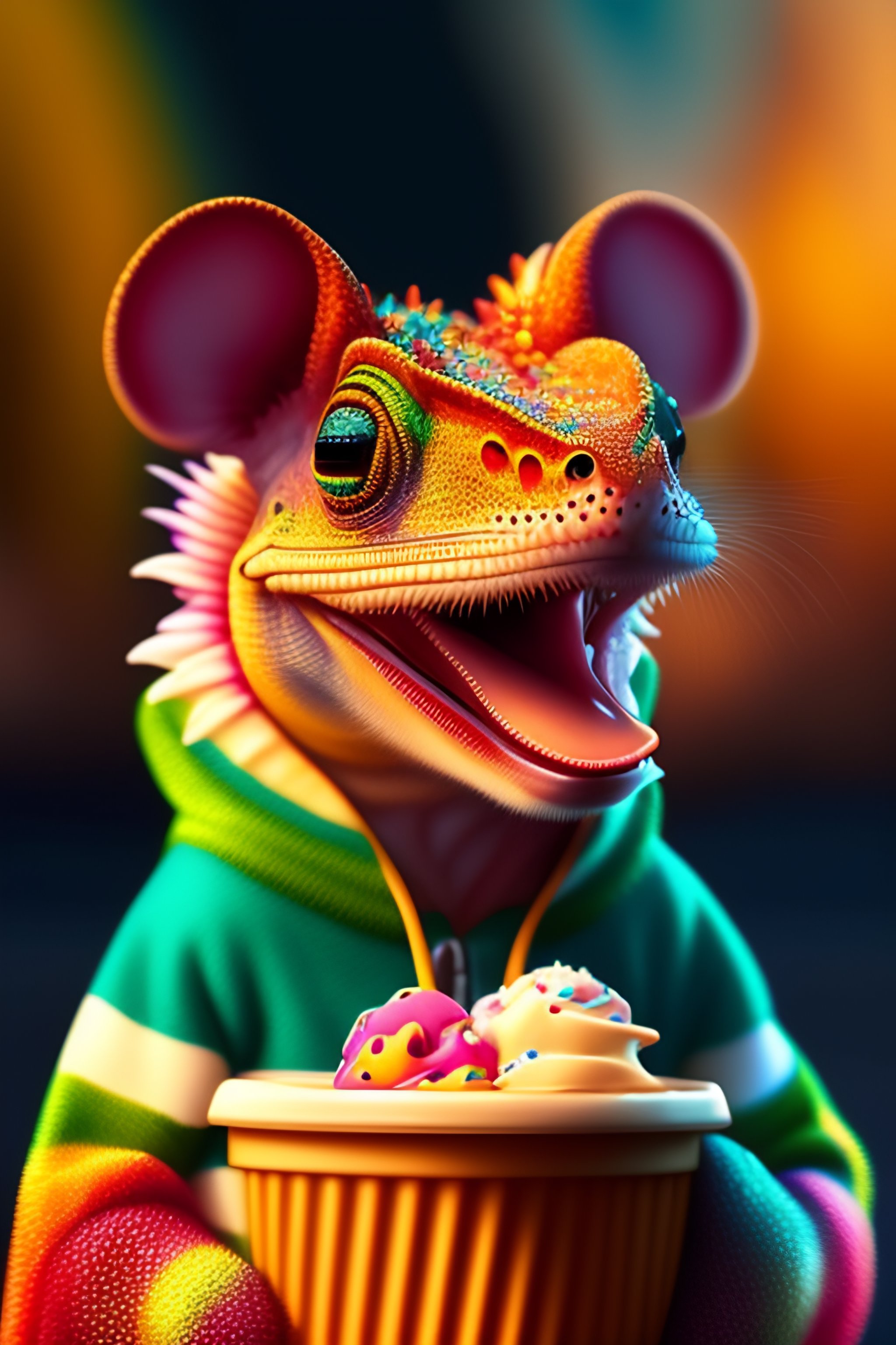 Lexica - A cartoonish chameleon eating icecream, similar cartoon look ...