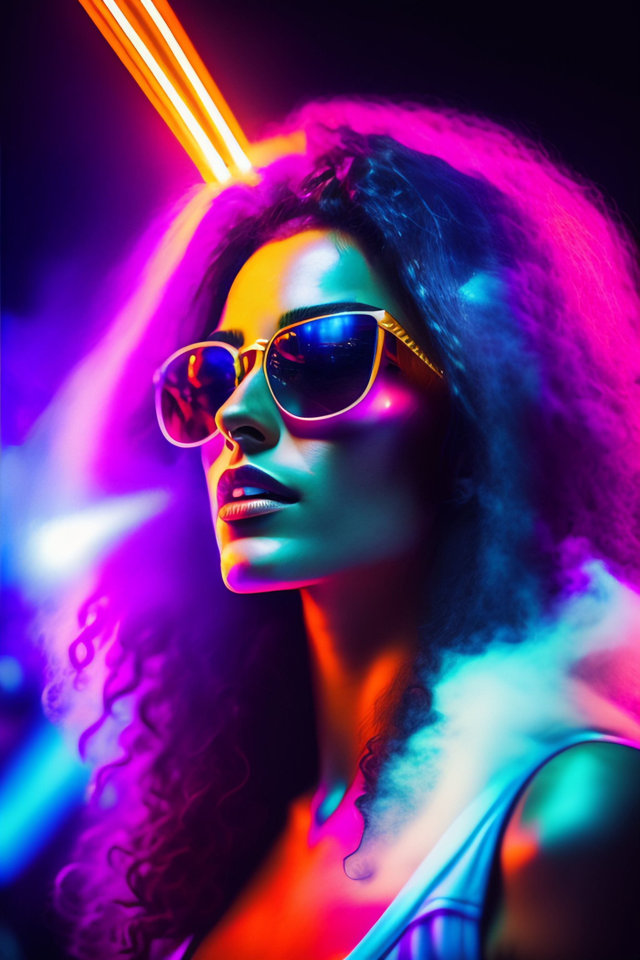 Lexica - Portrait of a woman with sunglasses raving in a club with ...