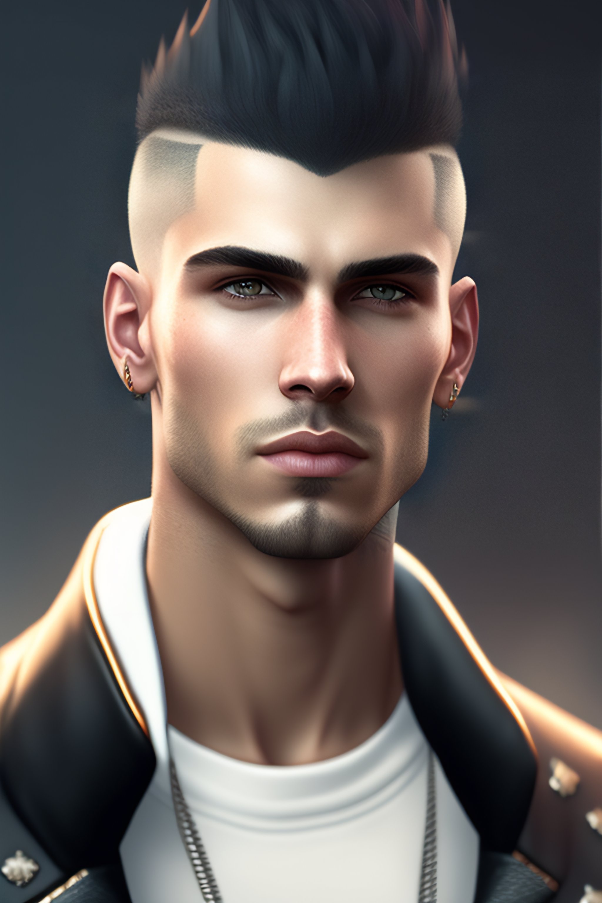 Lexica - Realistic portrait of a white young male punk, shaved sides of ...