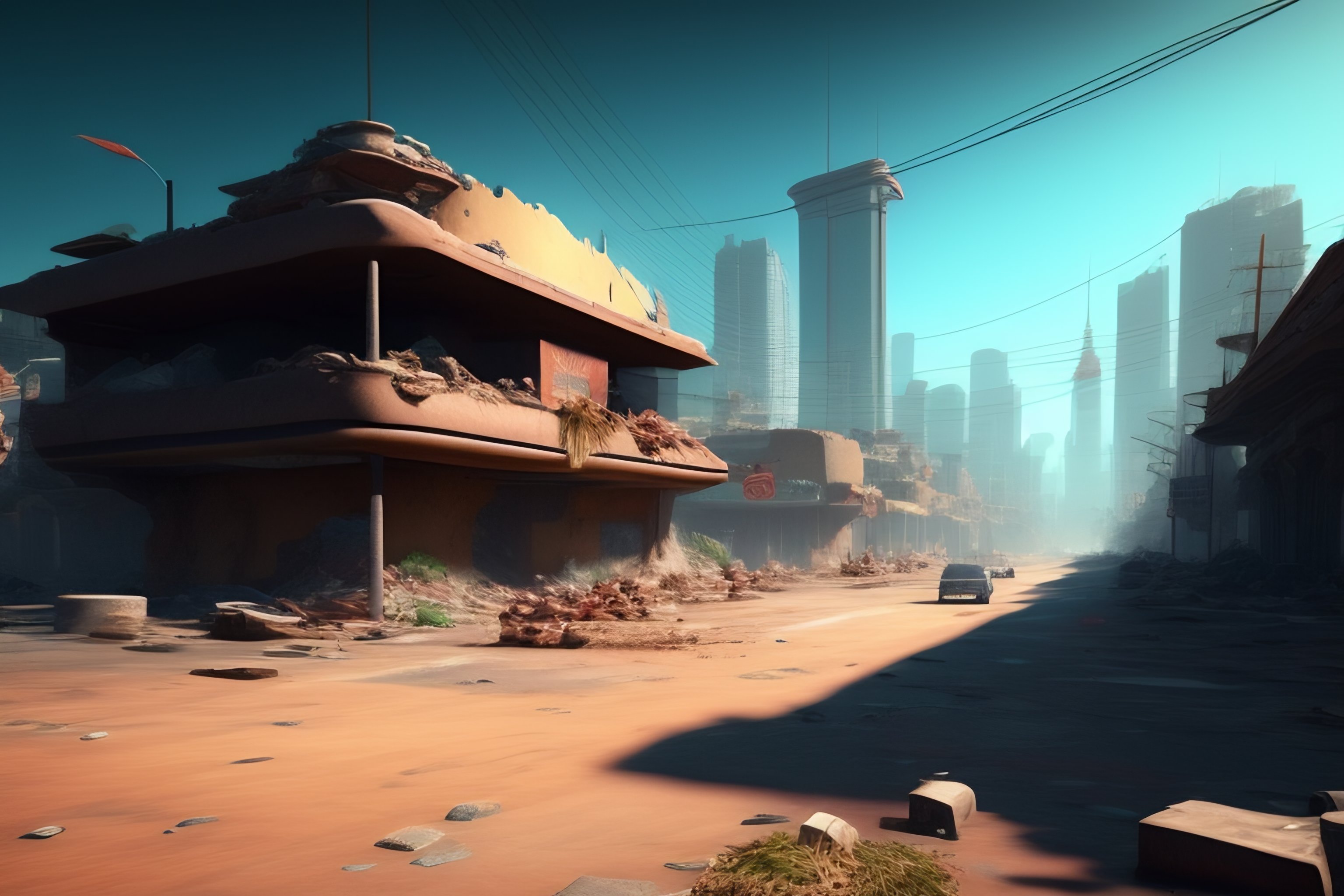 Lexica - An apocalyptic city with lots of broken buildings and rubble ...