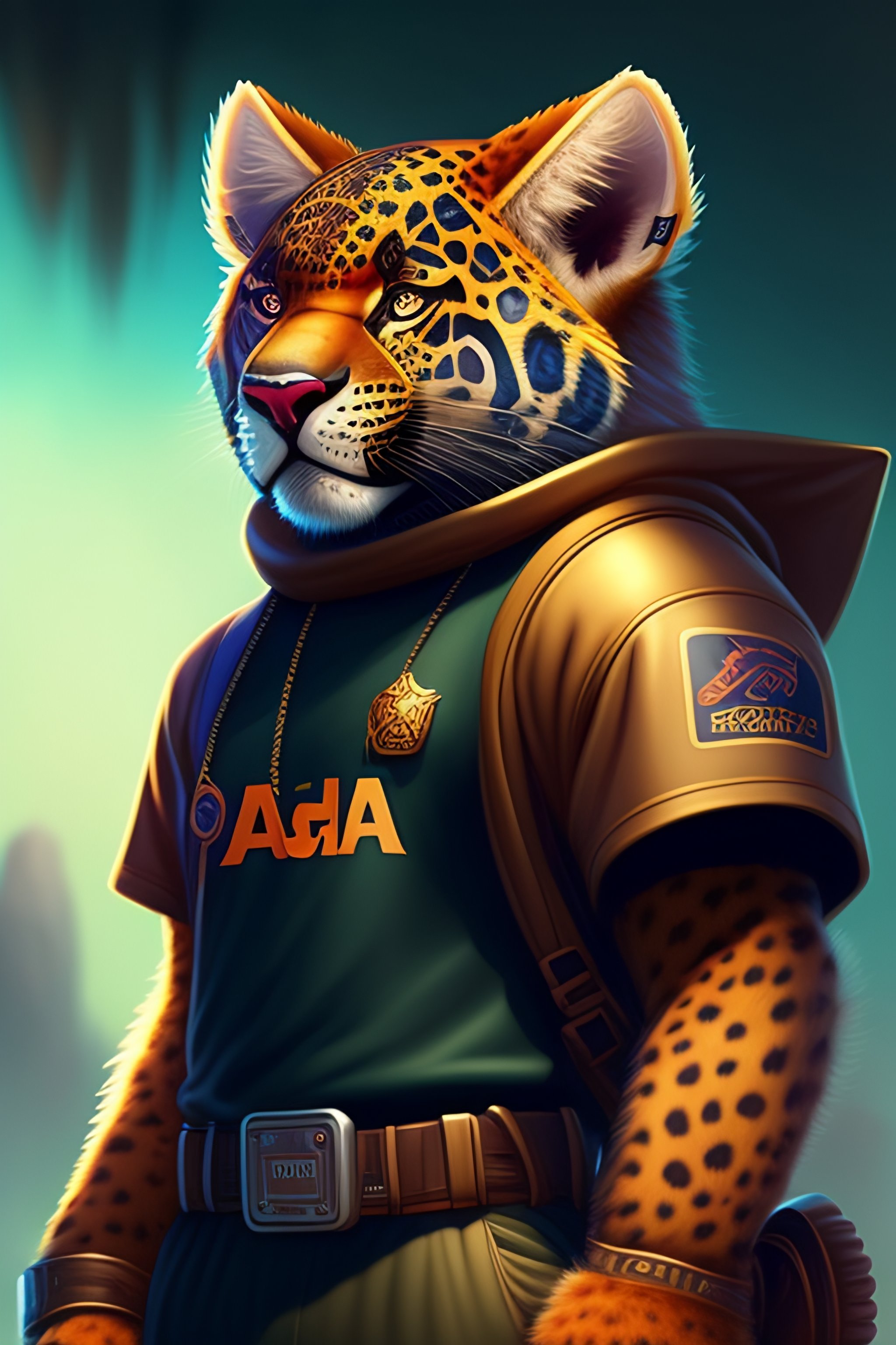 Lexica - Anthro furry humanoid jaguar, baggy t-shirt, checking watch ...