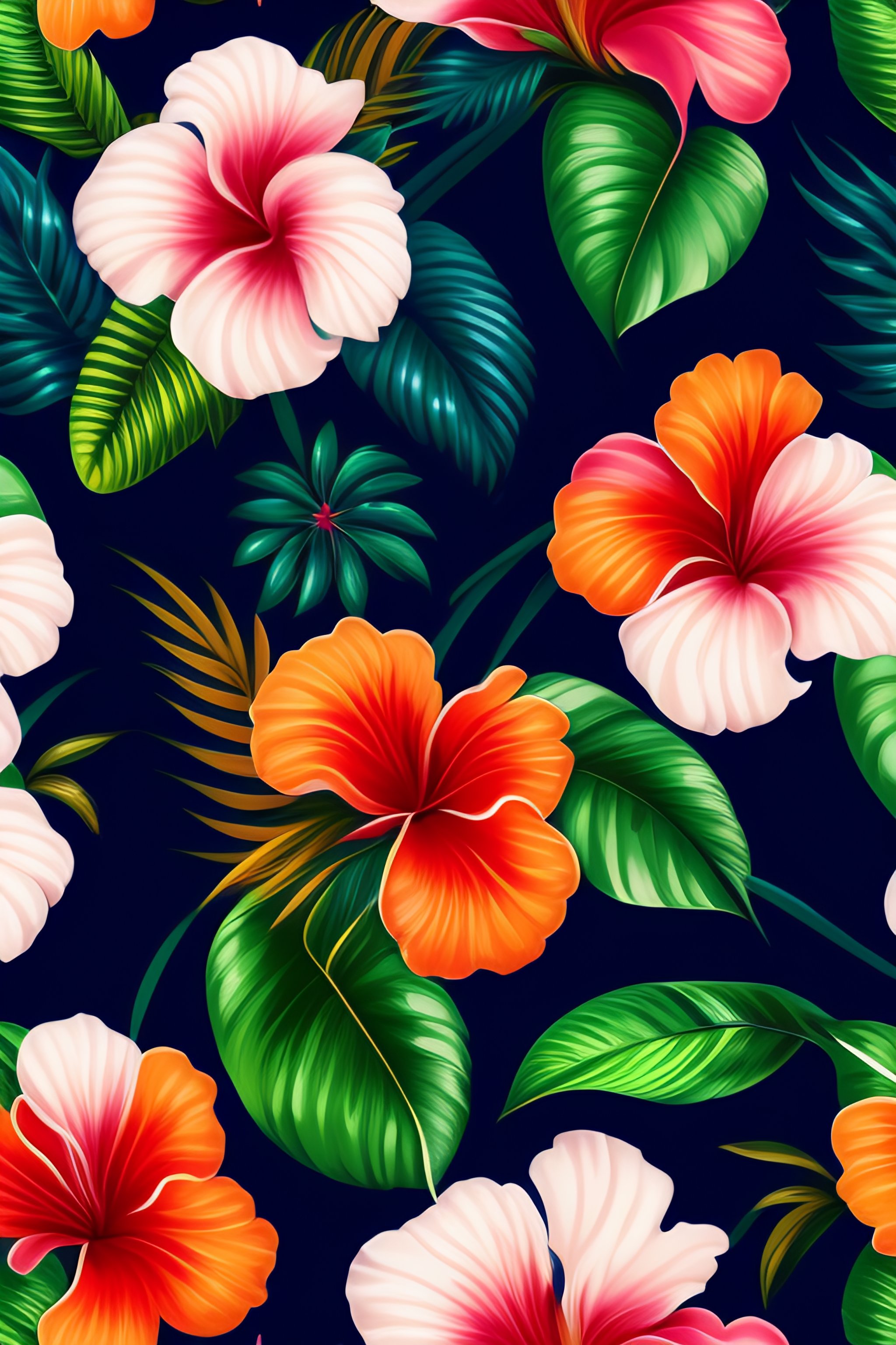 Lexica - Hawaiian Hibiscus flowers and palm trees in all over seamless ...
