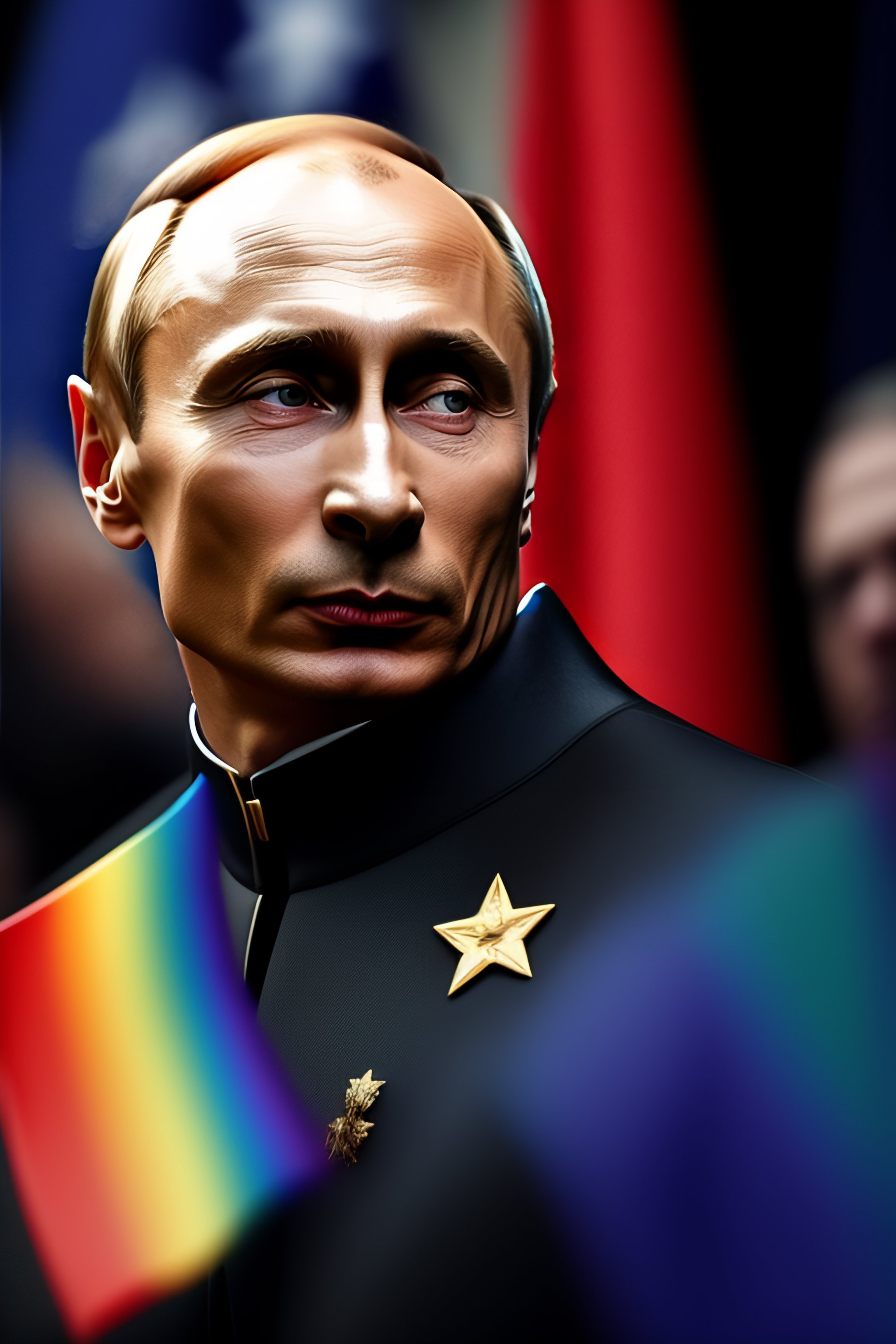 Lexica - Vladimir Putin's performance in a black leather strips costume ...