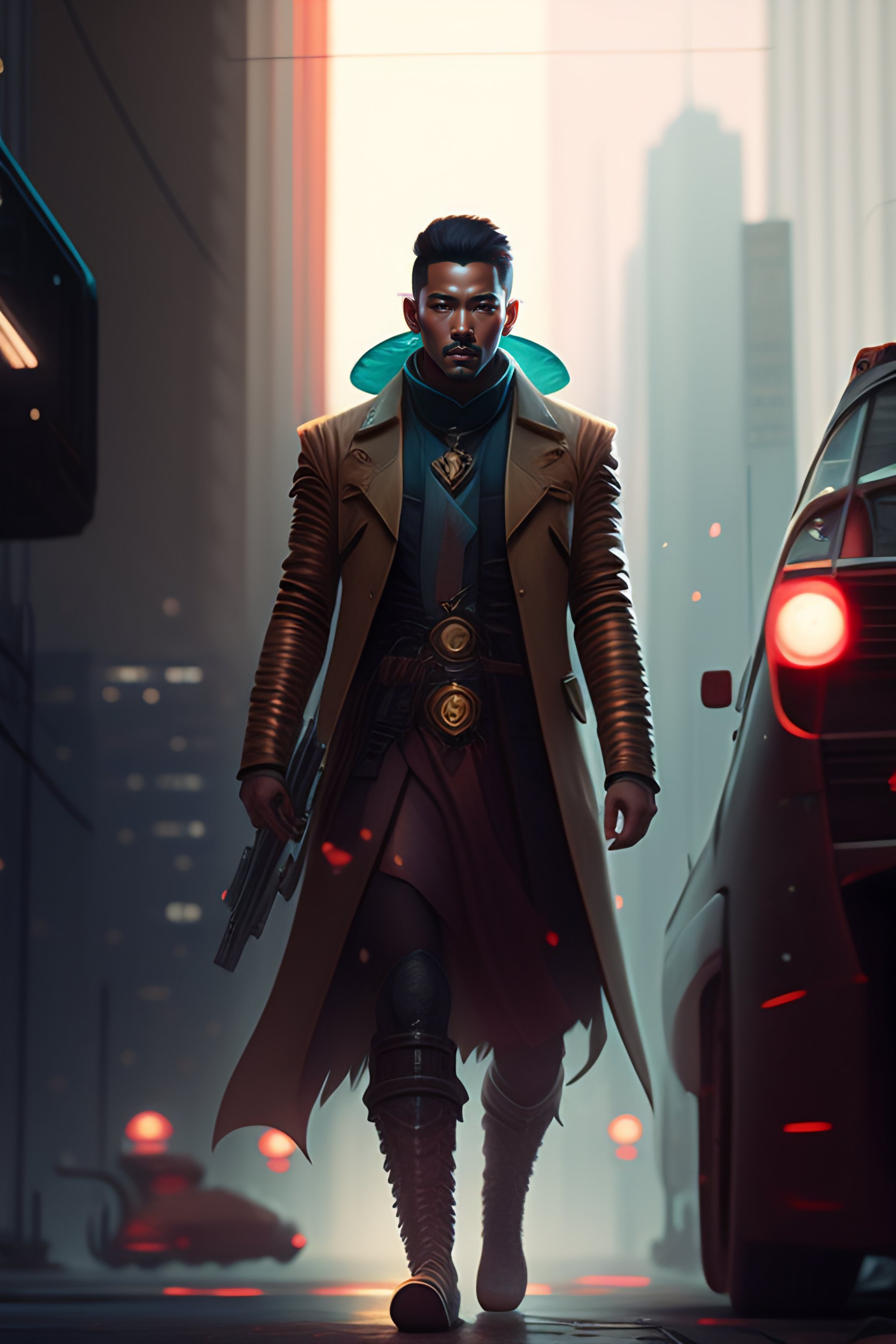 Lexica - Male Cyborg, Horror, One human eye, Claw Hands, Fantasy city ...