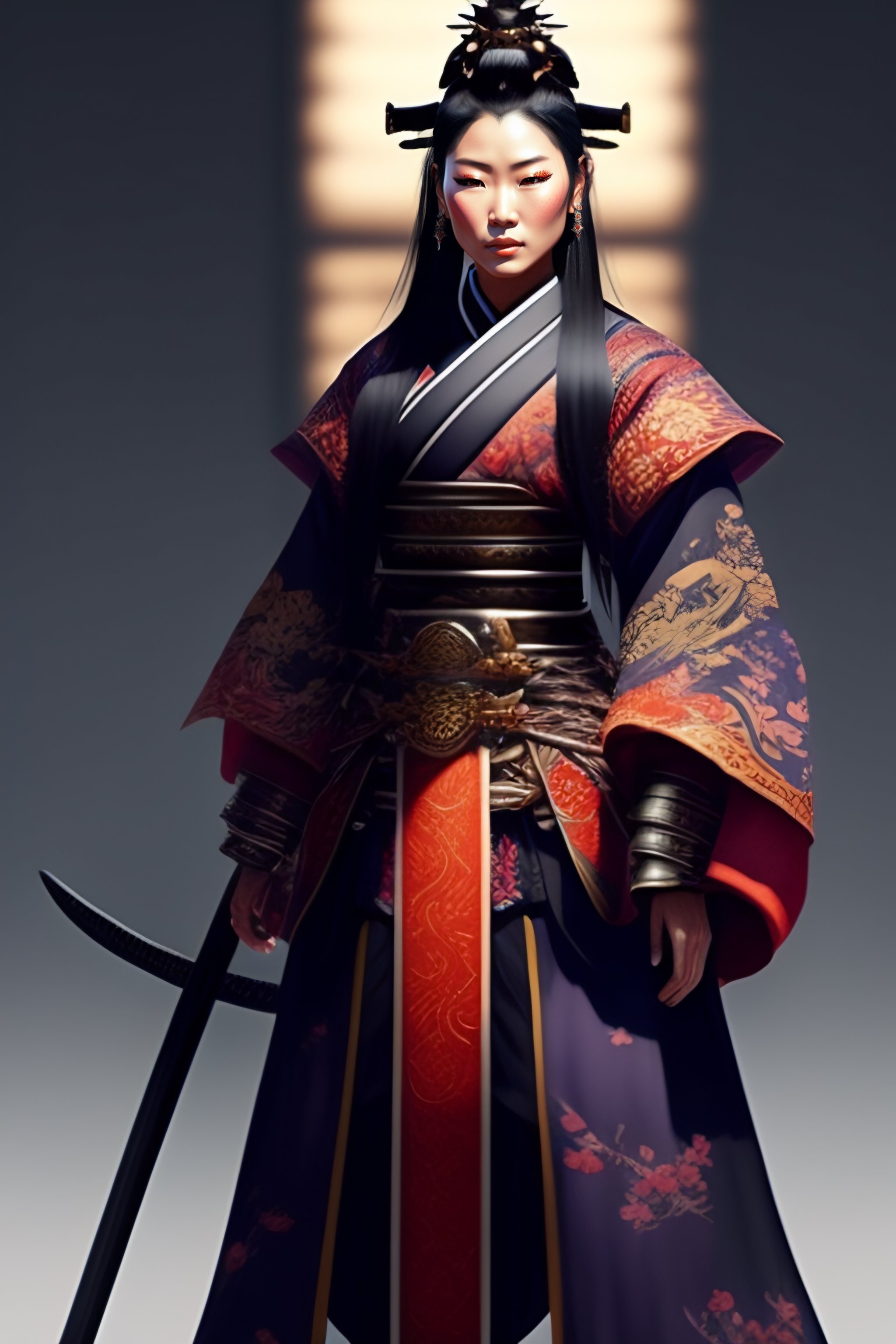 Lexica - Concept art of a samurai woman, in samurai armor, in samurai trousers, in a samurai ...