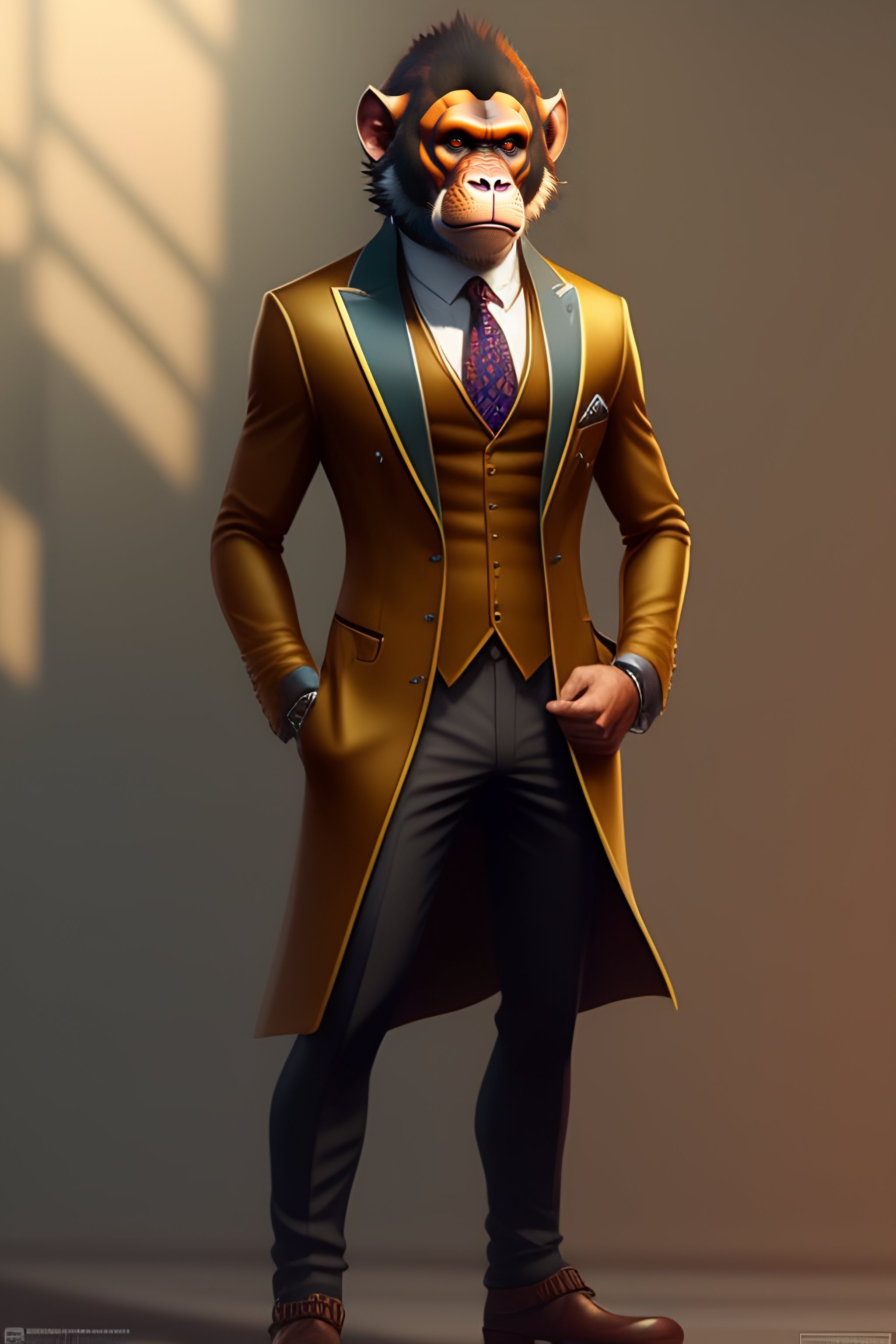 Lexica - Anthro furry humanoid monkey, three piece suit, checking watch ...