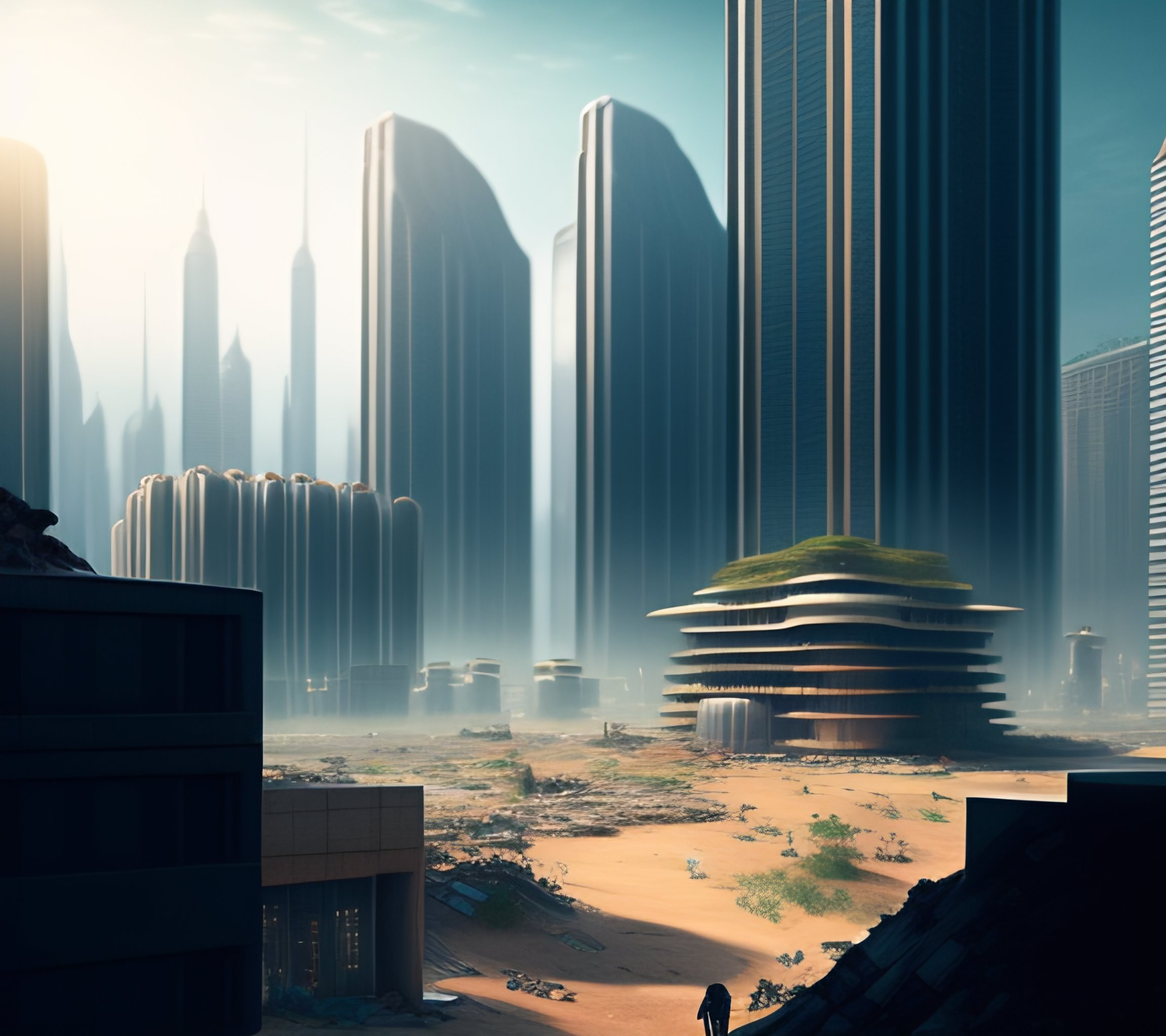 Lexica - Dystopian ultratechnological city with collapsed buildings ...