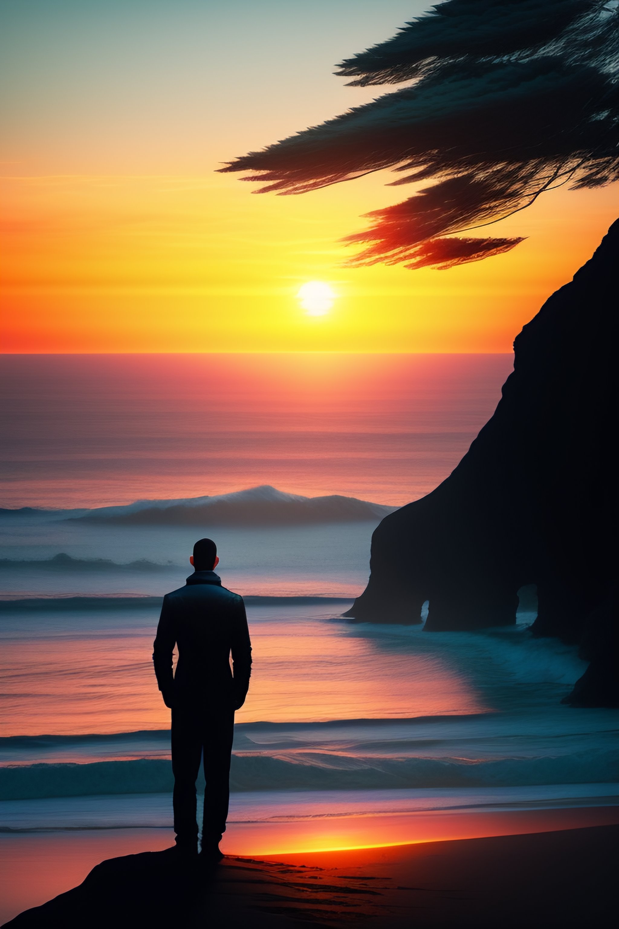 Lexica - A lone figure standing at the edge of a cliff, gazing out at a ...