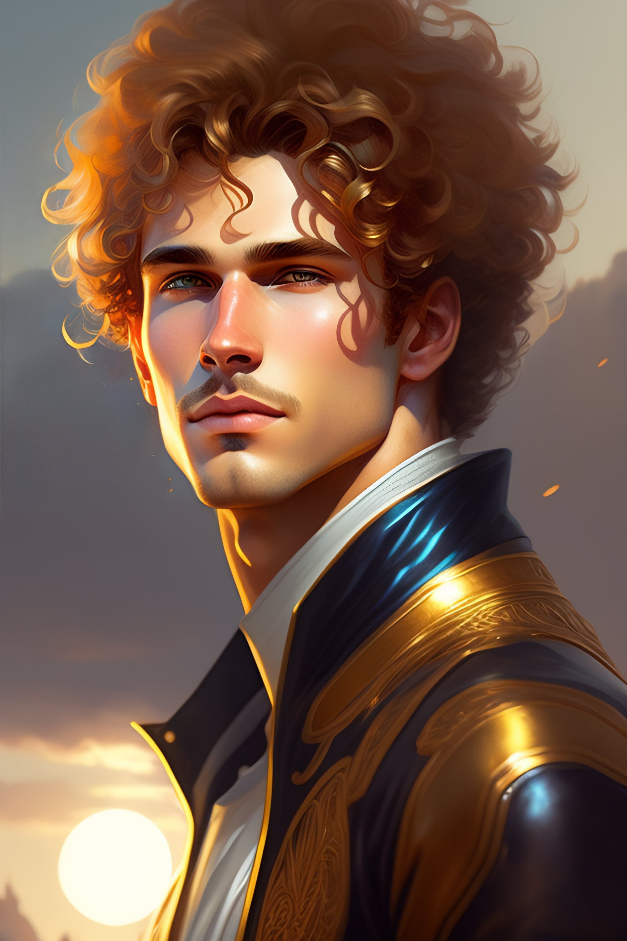 Lexica - Young man, sun demigod with golden curly hair, hair, jeans ...