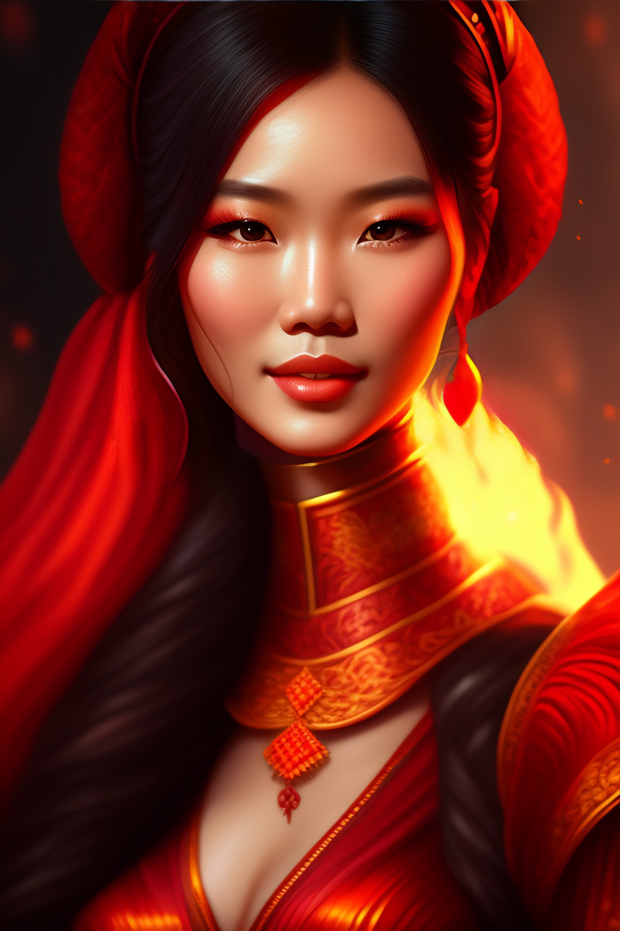 Lexica - Portrait of a beautiful Vietnamese woman surrounded by fire ...