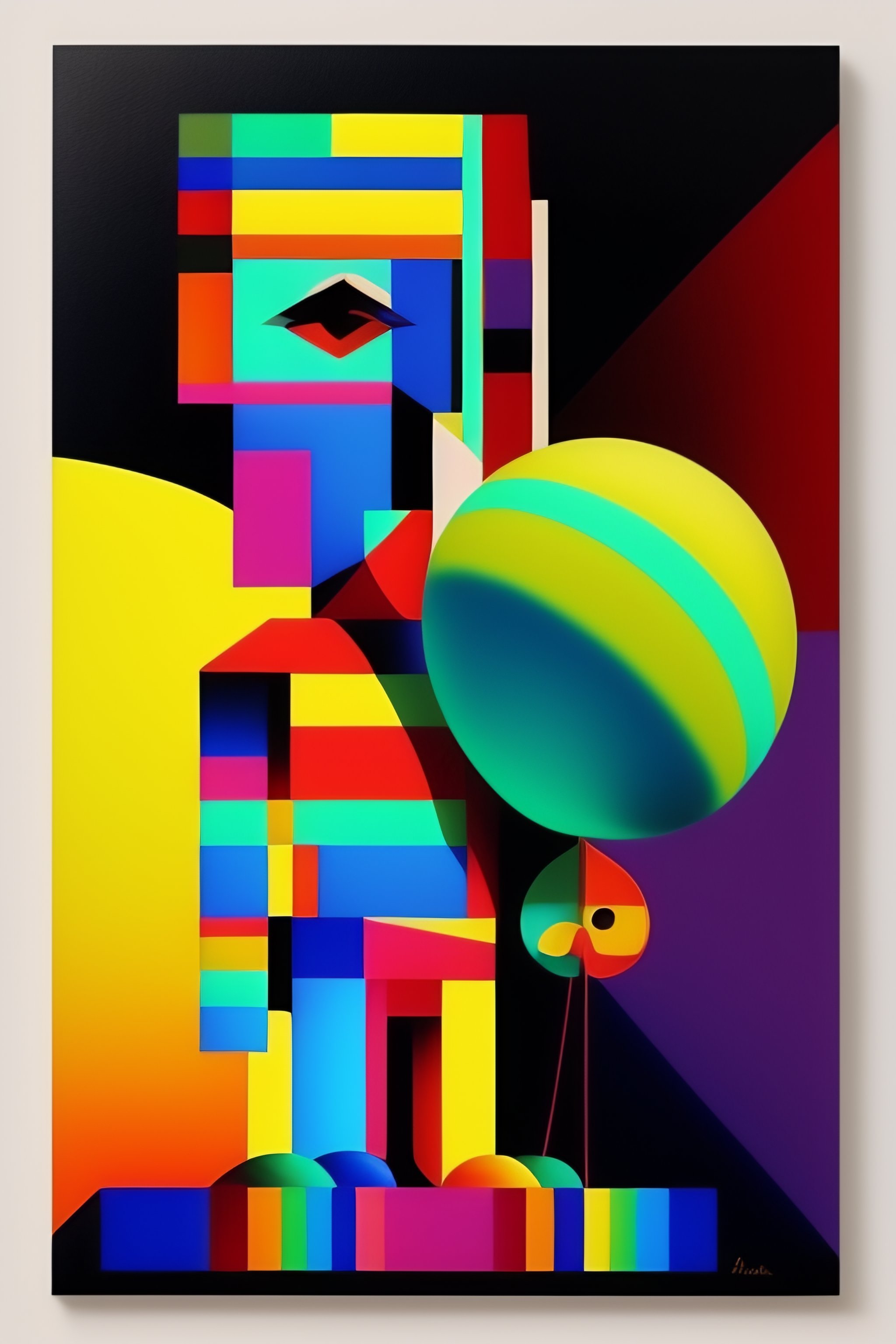 Lexica - Picasso cubist robot with boy and balloon