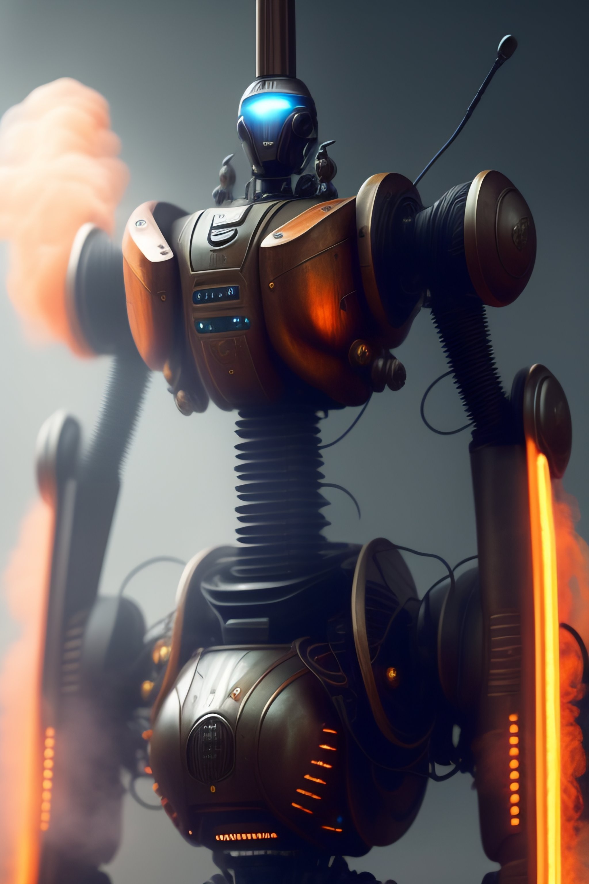 Lexica - Happy agressive tall robots lots of smoke and realistic detail