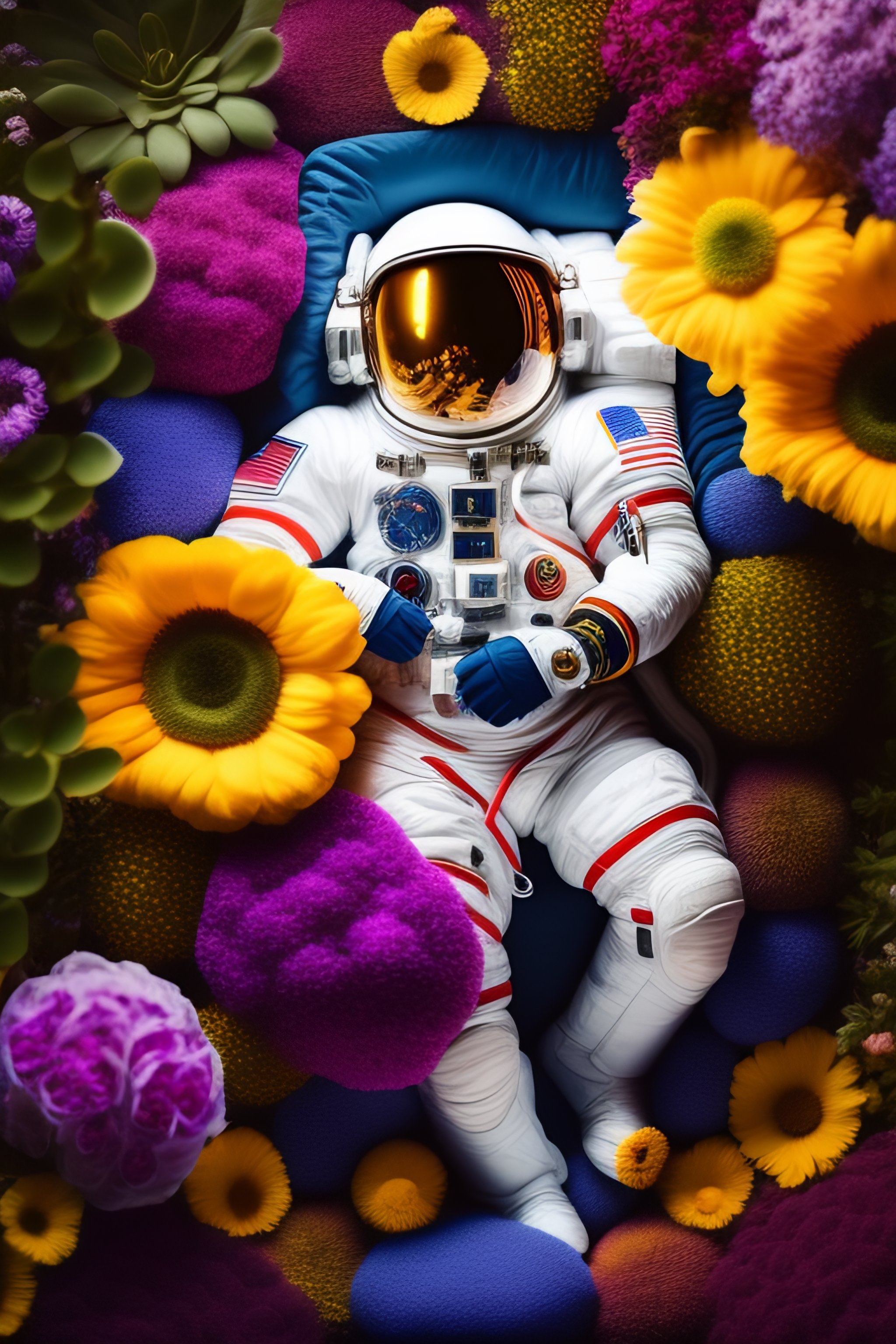 Lexica - An astronaut laying down in a bed of millions of vibrant ...