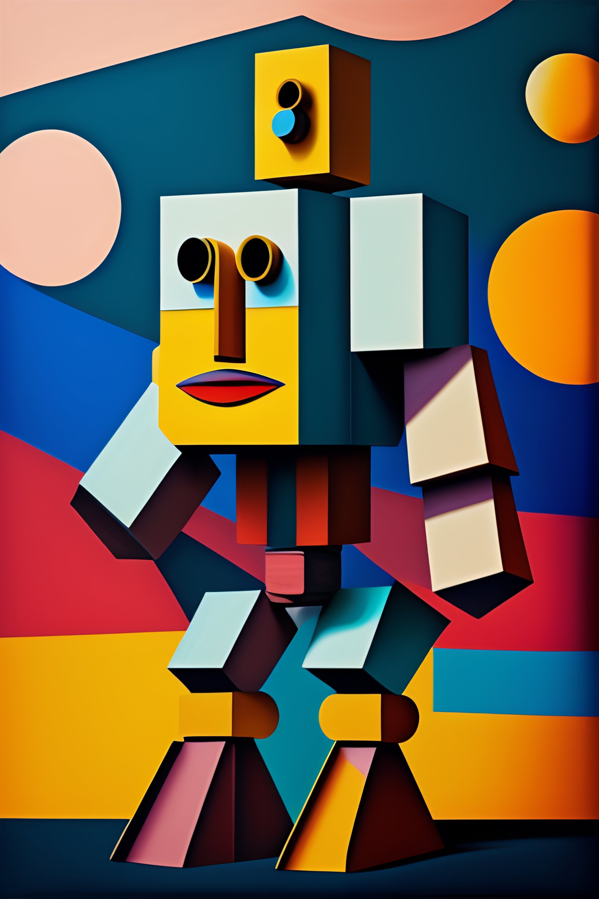 Lexica - Picasso cubist robot with boy and balloon