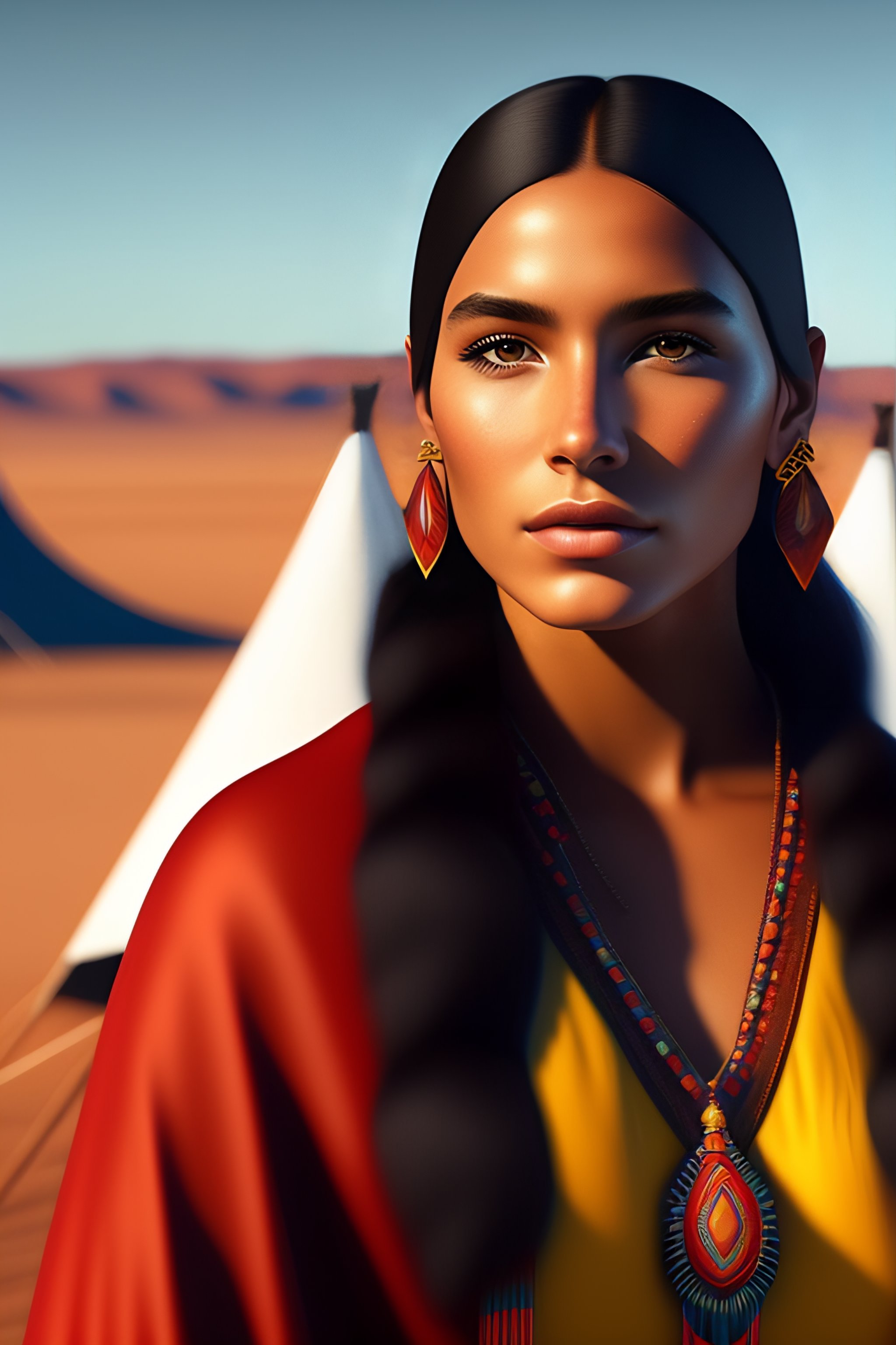 Lexica - Native american young woman portrait in 3d digital art with ...